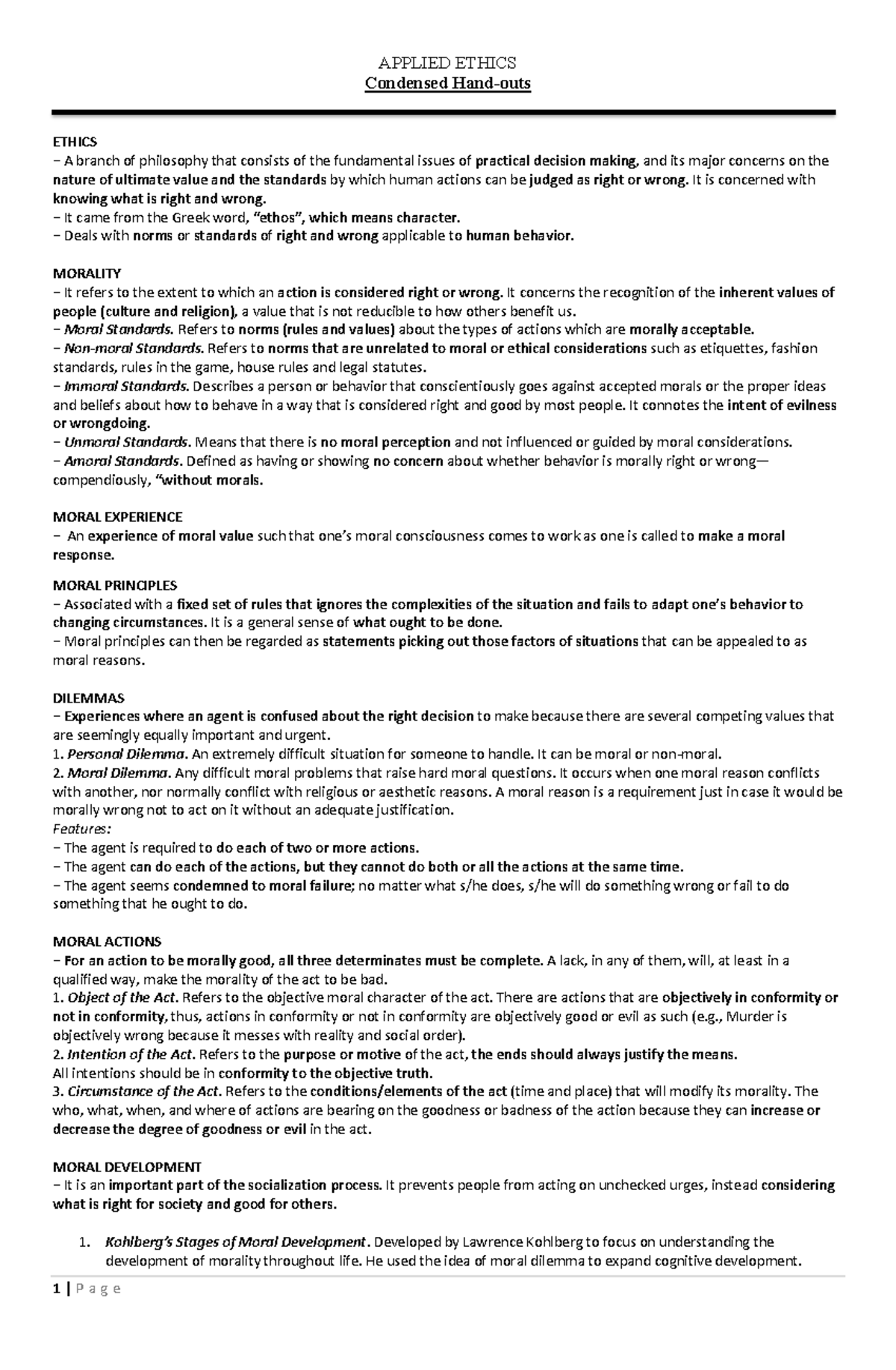 Applied Ethics Condensed Hand-outs - APPLIED ETHICS Condensed Hand-outs ...