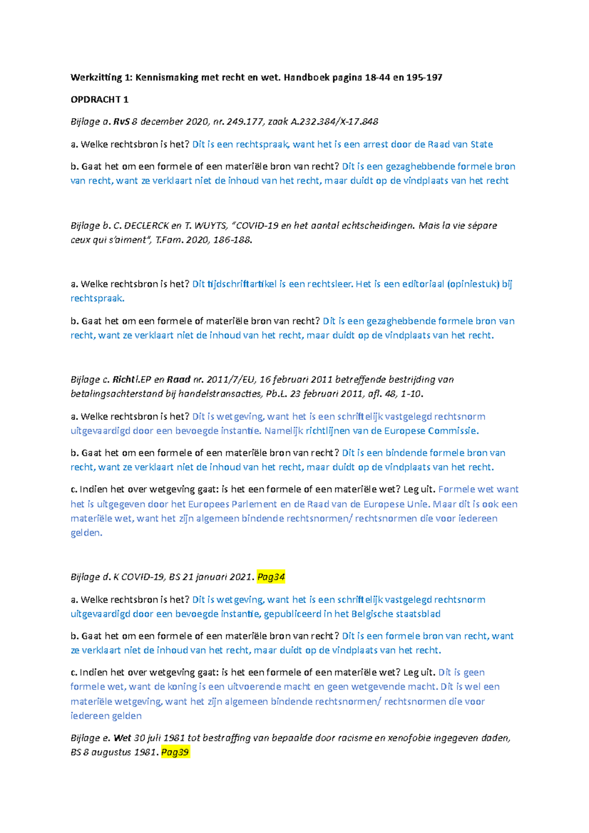 Werkzitting 1 Kennismaking met recht en wet - Handboek pagina 18-44 en ...