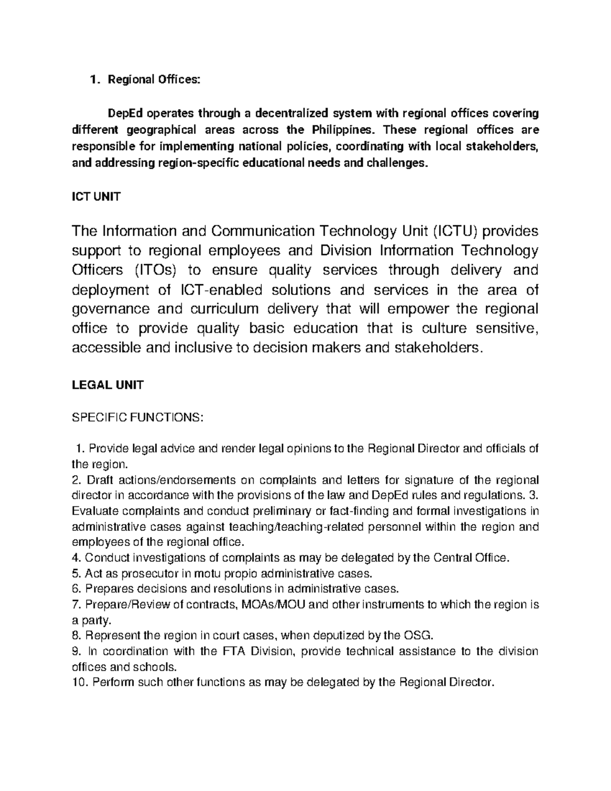 Regional Offices - 1. Regional Offices: DepEd operates through a ...