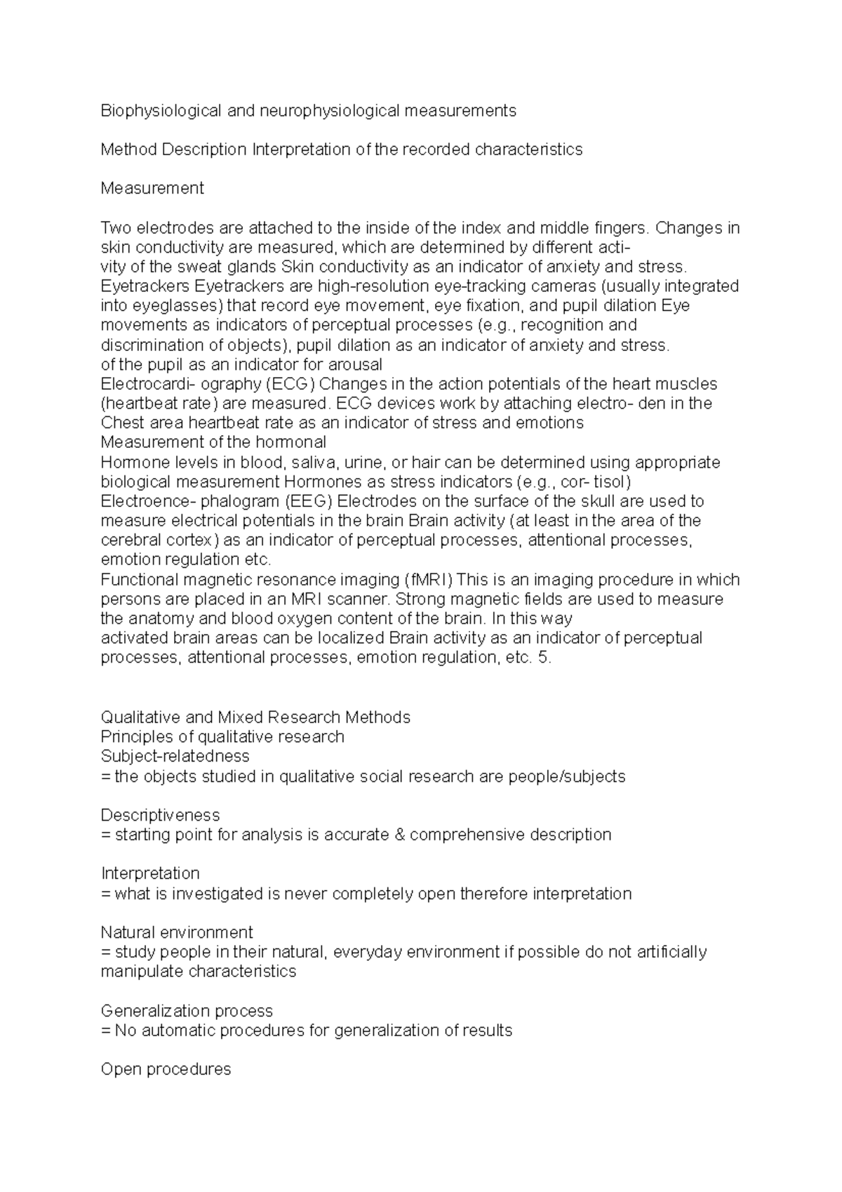 Biophysiological and neurophysiological measurements - Changes in skin ...