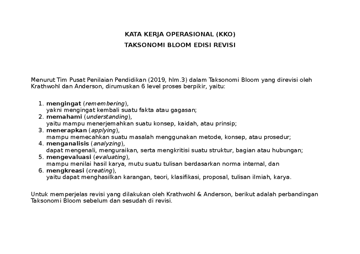 KKO Bloom Revisi - panduan - KATA KERJA OPERASIONAL (KKO) TAKSONOMI ...
