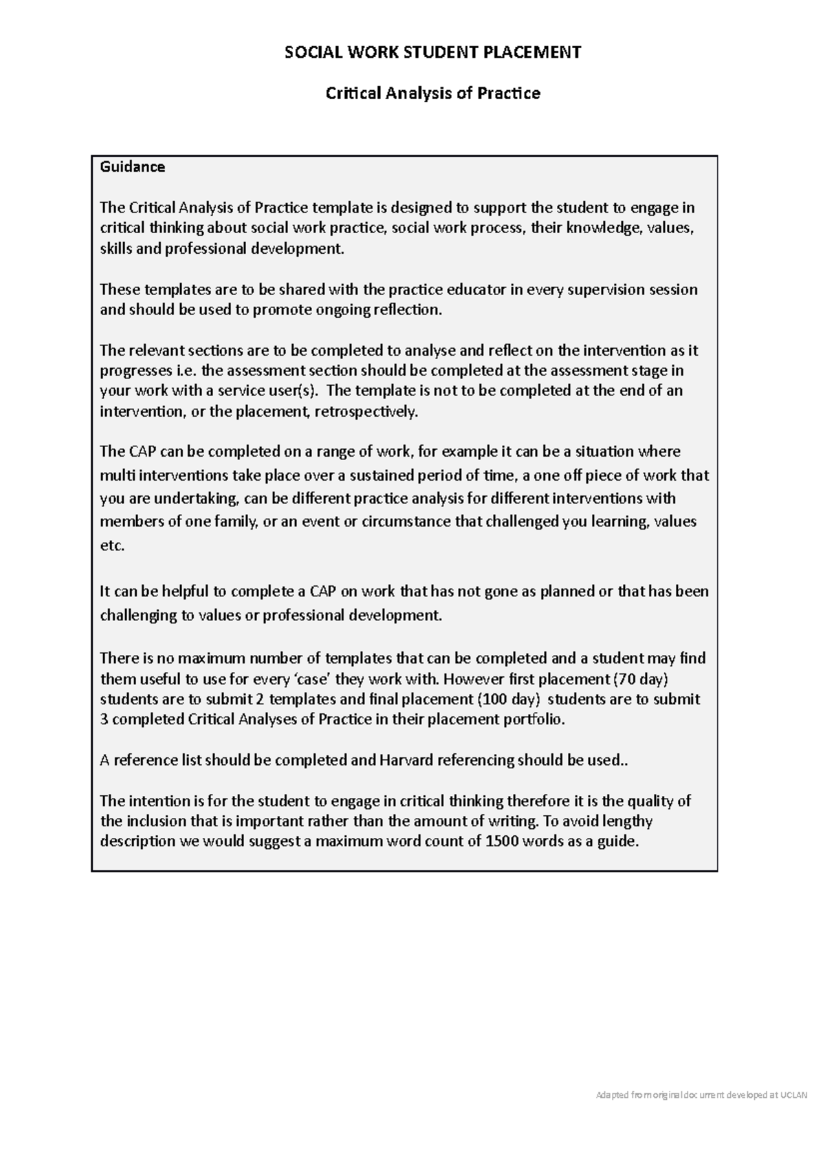 Critical Analysis of Practice Template - These templates are to be ...