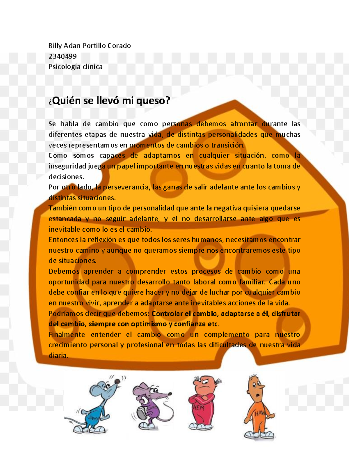 Quien se llevo mi queso - análisis y comprensión de lectura - Billy ...