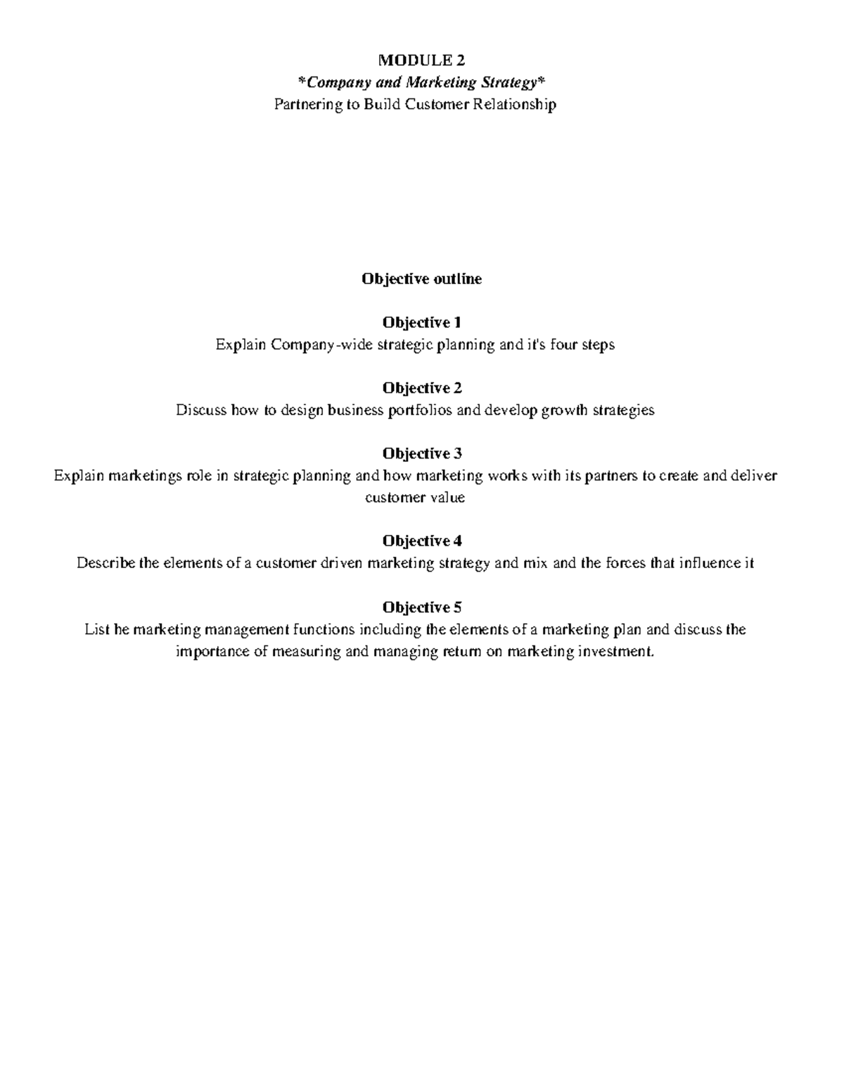 EN MKTG - Lesson 2 - MODULE 2 Company and Marketing Strategy Partnering ...