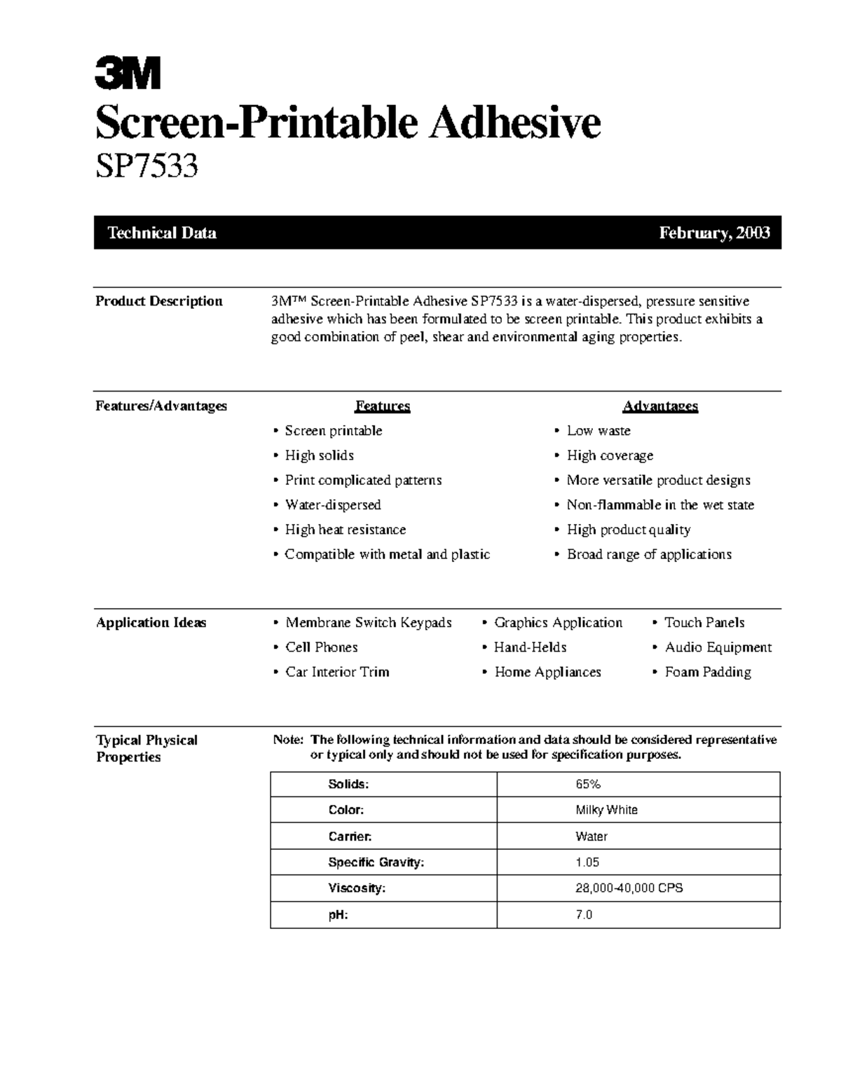 3M SP-7533 adhesive - 3 Screen-Printable Adhesive SP Product ...
