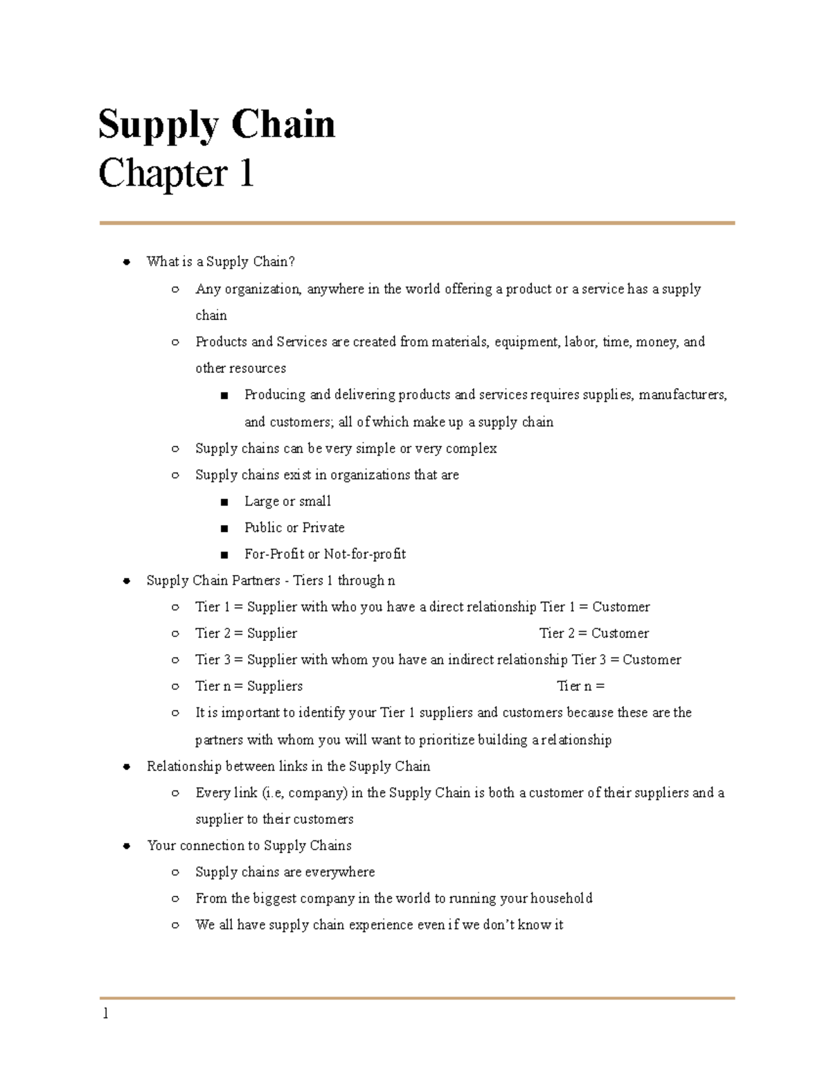 Supply Chain Chapter 1 - Lecture notes (You don't need to buy the book ...
