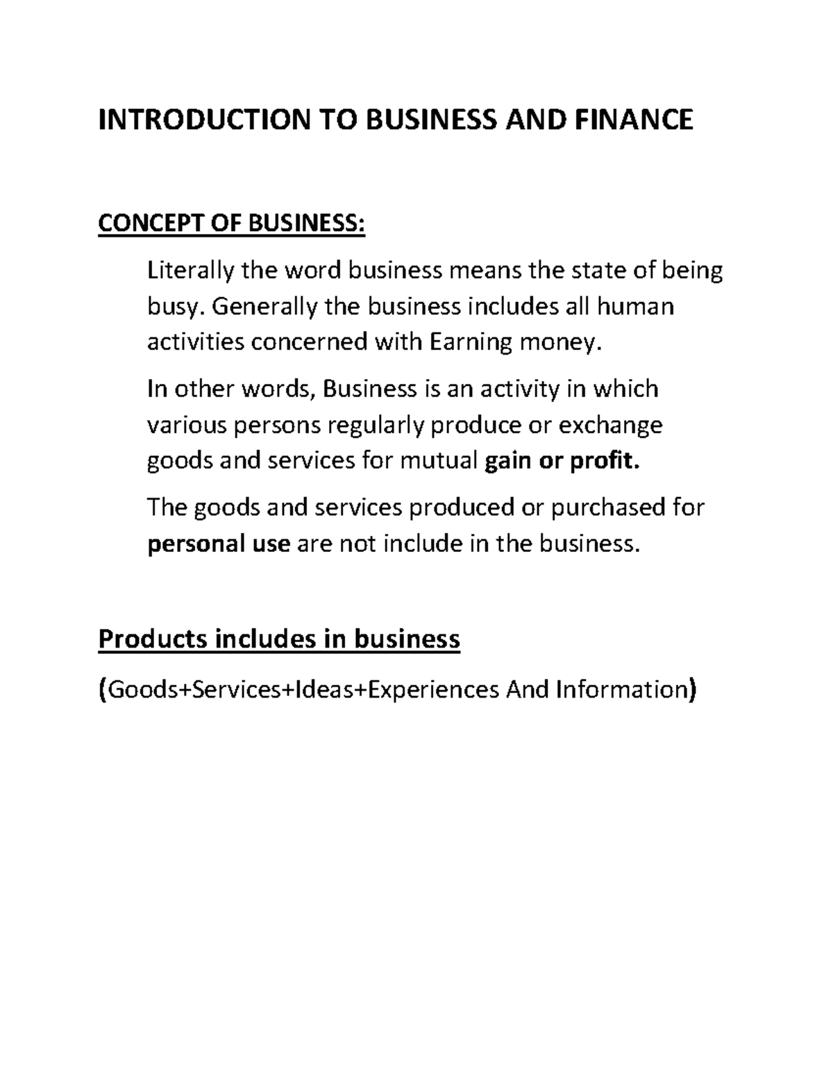 Introduction TO Business AND Finance - INTRODUCTION TO BUSINESS AND ...