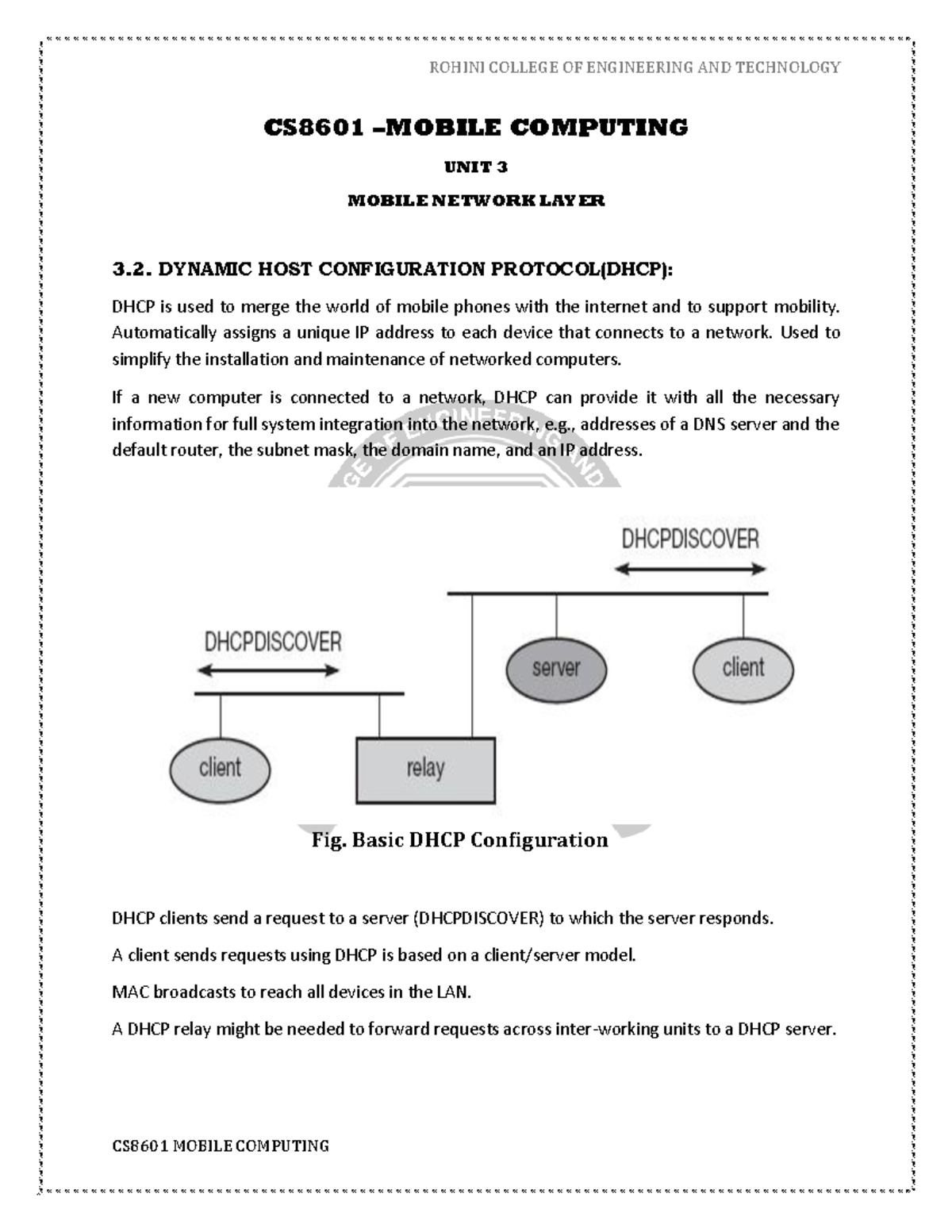 dynamic host configuration protocol - ROHINI COLLEGE OF ENGINEERING AND TECHNOLOGY CS8601 MOBILE ...