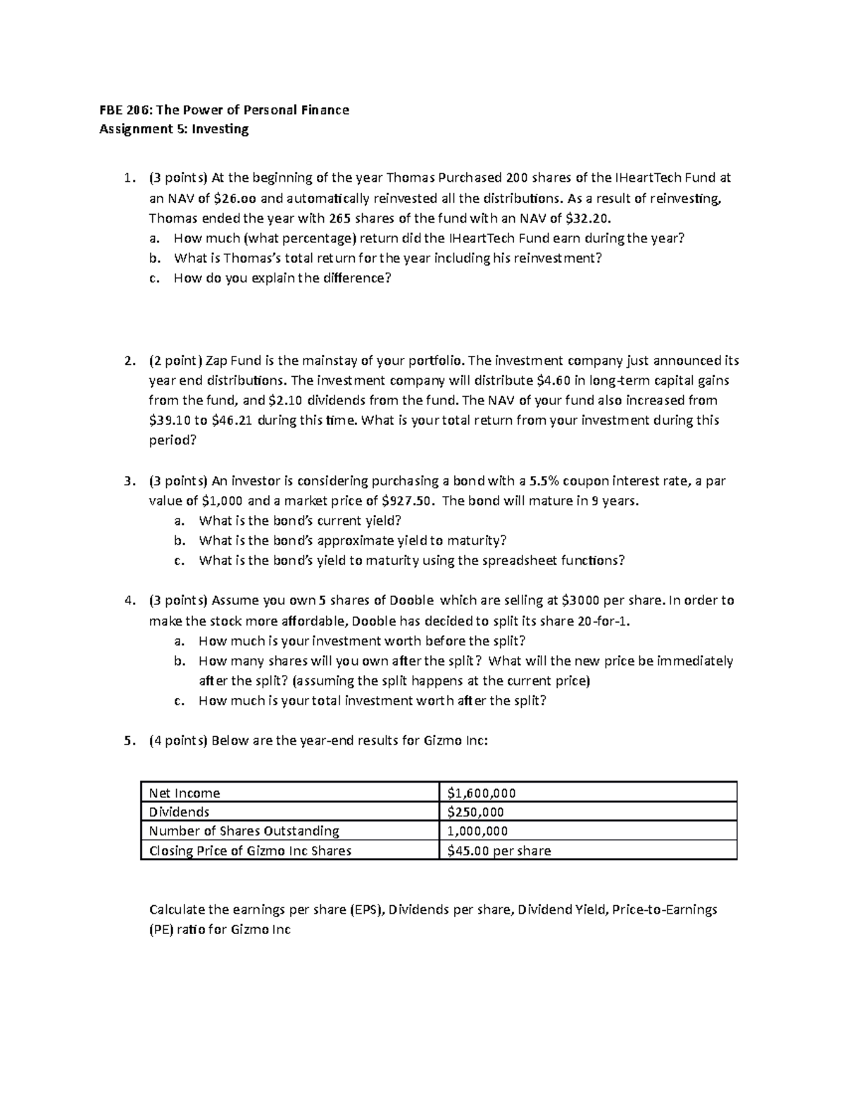 Assignment 5 - hw of fbe - FBE 206: The Power of Personal Finance ...