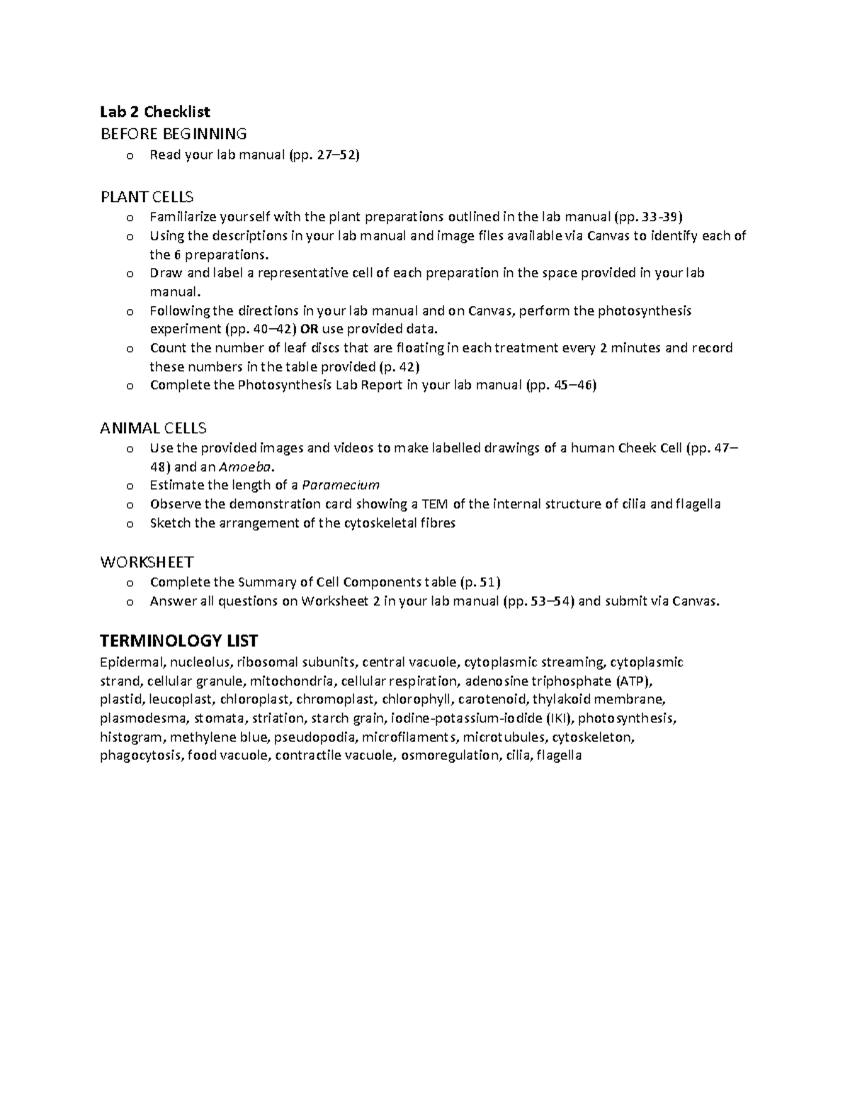 Lab 2 Checklist - lab - Lab 2 Checklist BEFORE BEGINNING o Read your ...