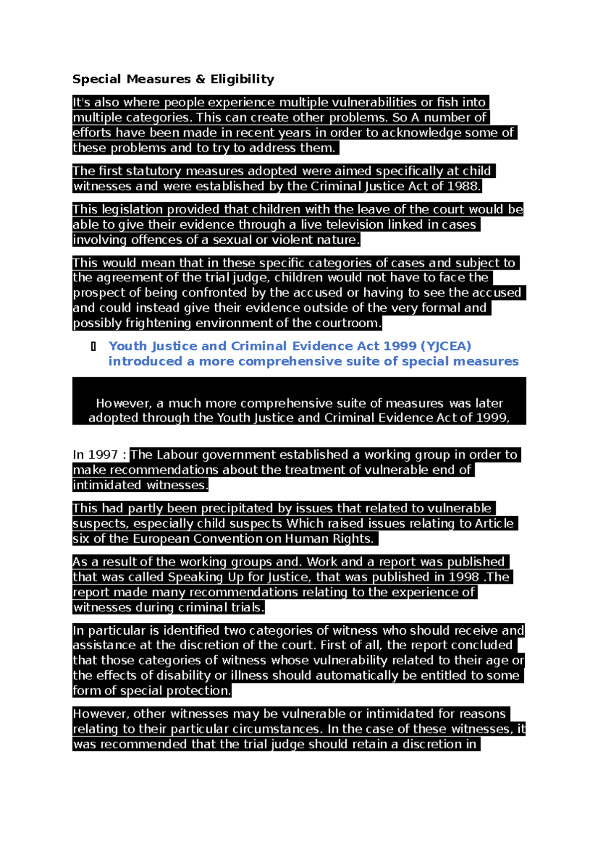 Notes on vulnerable witness evidence law - Special Measures ...