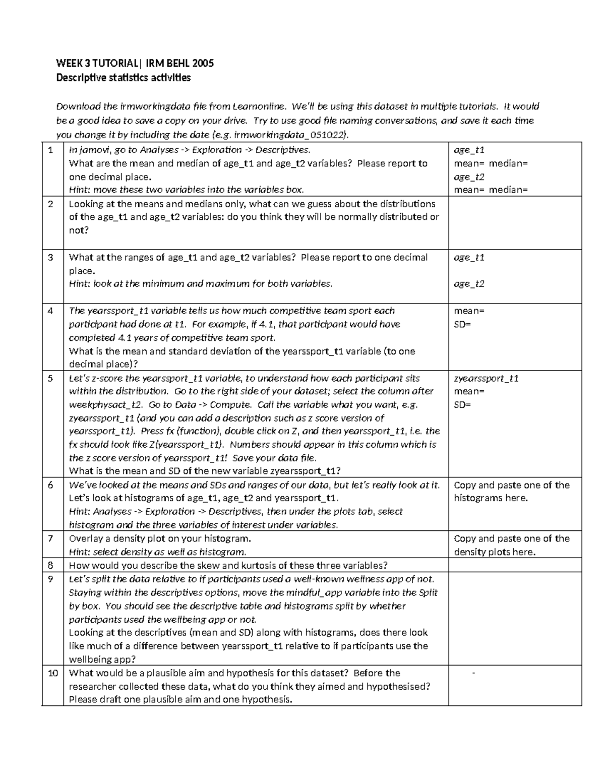 WEEK 3,4 and 5 Tutorial - activities - WEEK 3 TUTORIAL| IRM BEHL 2005 ...