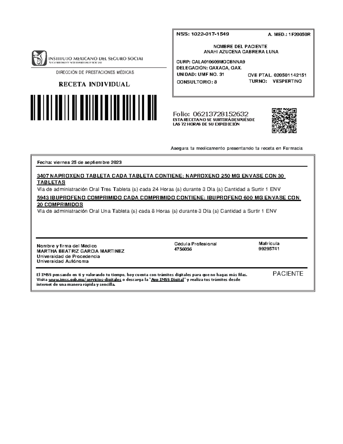 Sangradoydolor - sssss - DIRECCIÓN DE PRESTACIONES MÉDICAS RECETA ...