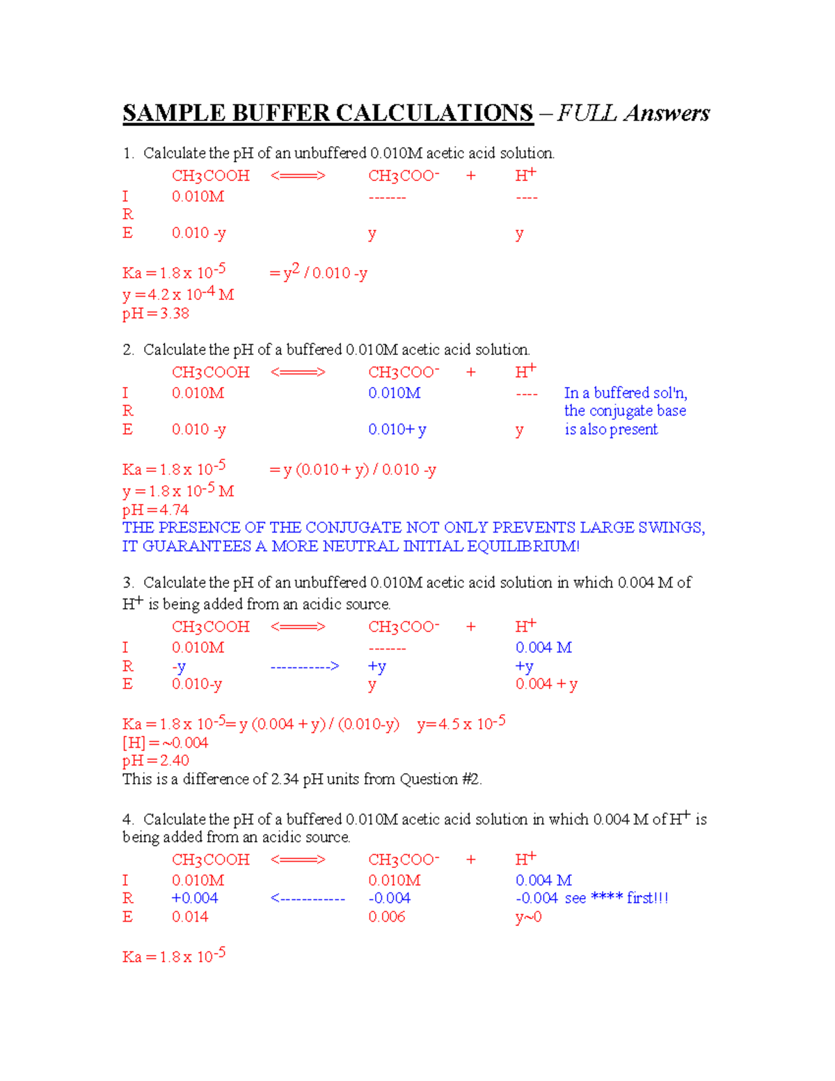 Buffers calcs full solutions 1e2n7gt - SAMPLE BUFFER CALCULATIONS – FULL Answers Calculate the ...