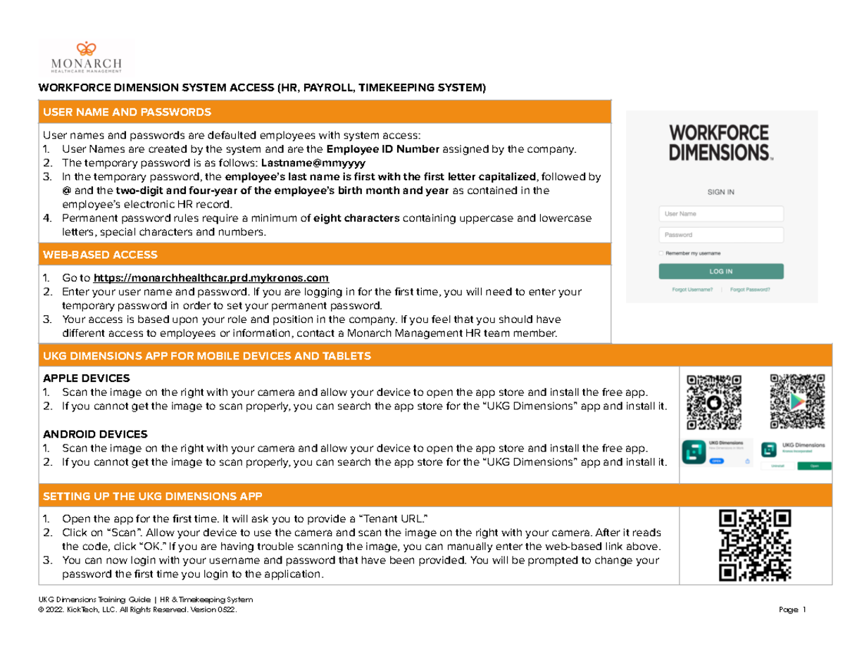 Monarch HR Login Instructions 0622 - WORKFORCE DIMENSION SYSTEM ACCESS ...