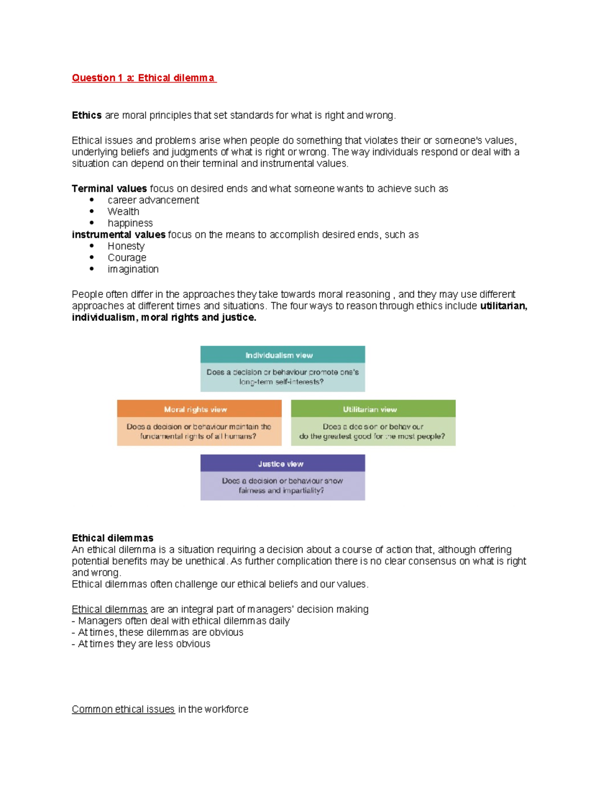 Marketing notes - Question 1 a: Ethical dilemma Ethics are moral ...