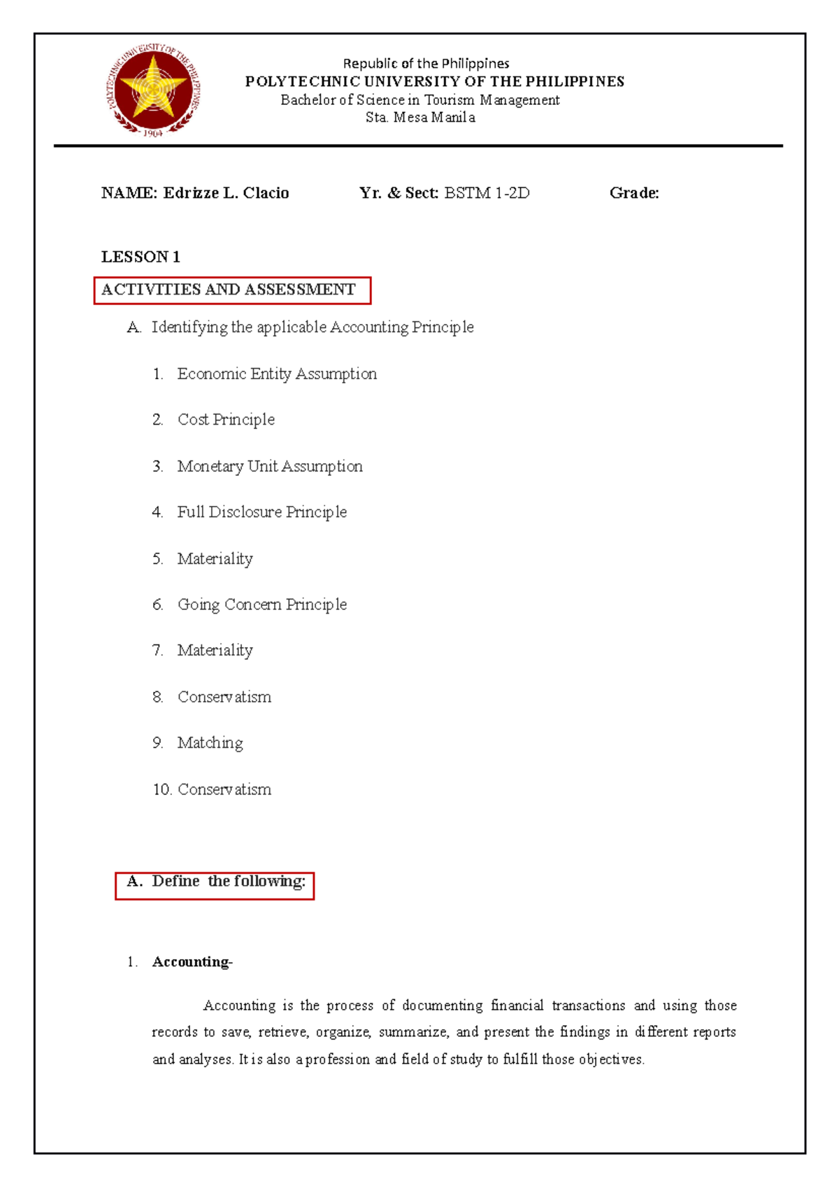 Activities and Assesment 1 - Republic of the Philippines POLYTECHNIC ...