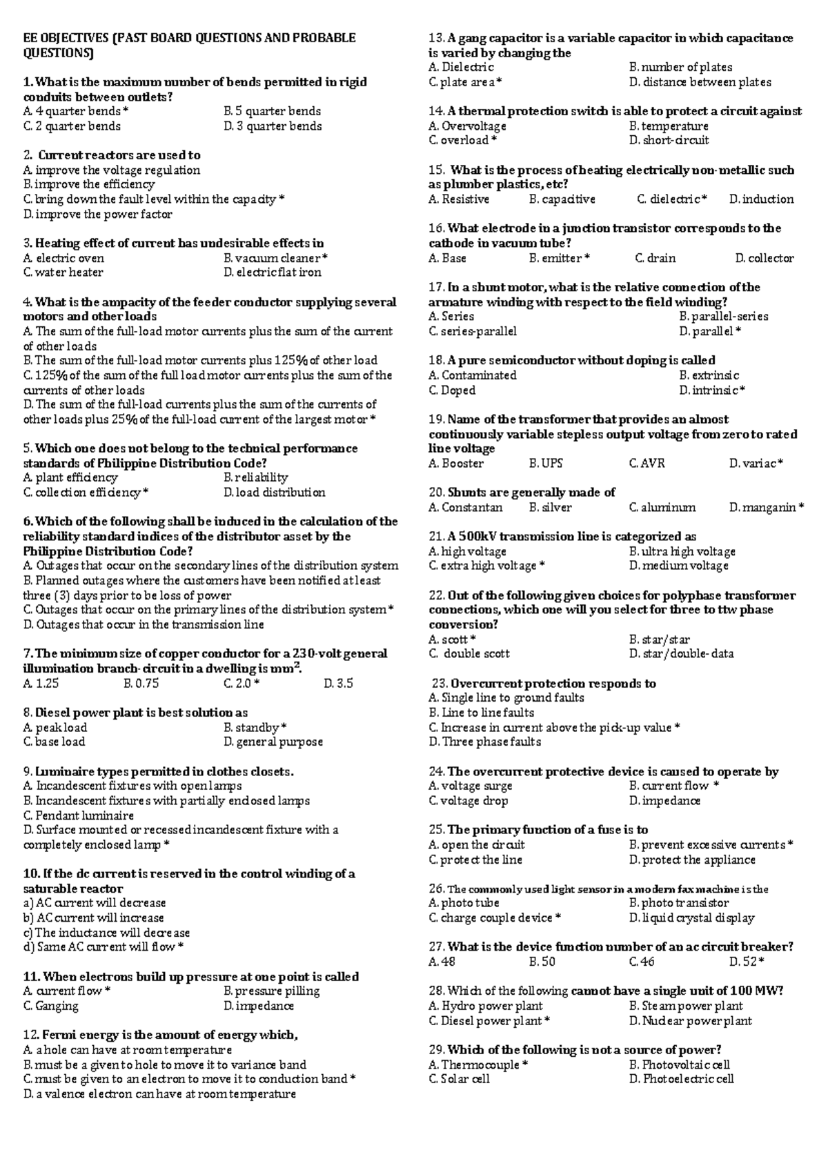 REVIEWER ELECTRICAL ENGINEER - EE OBJECTIVES (PAST BOARD QUESTIONS AND ...