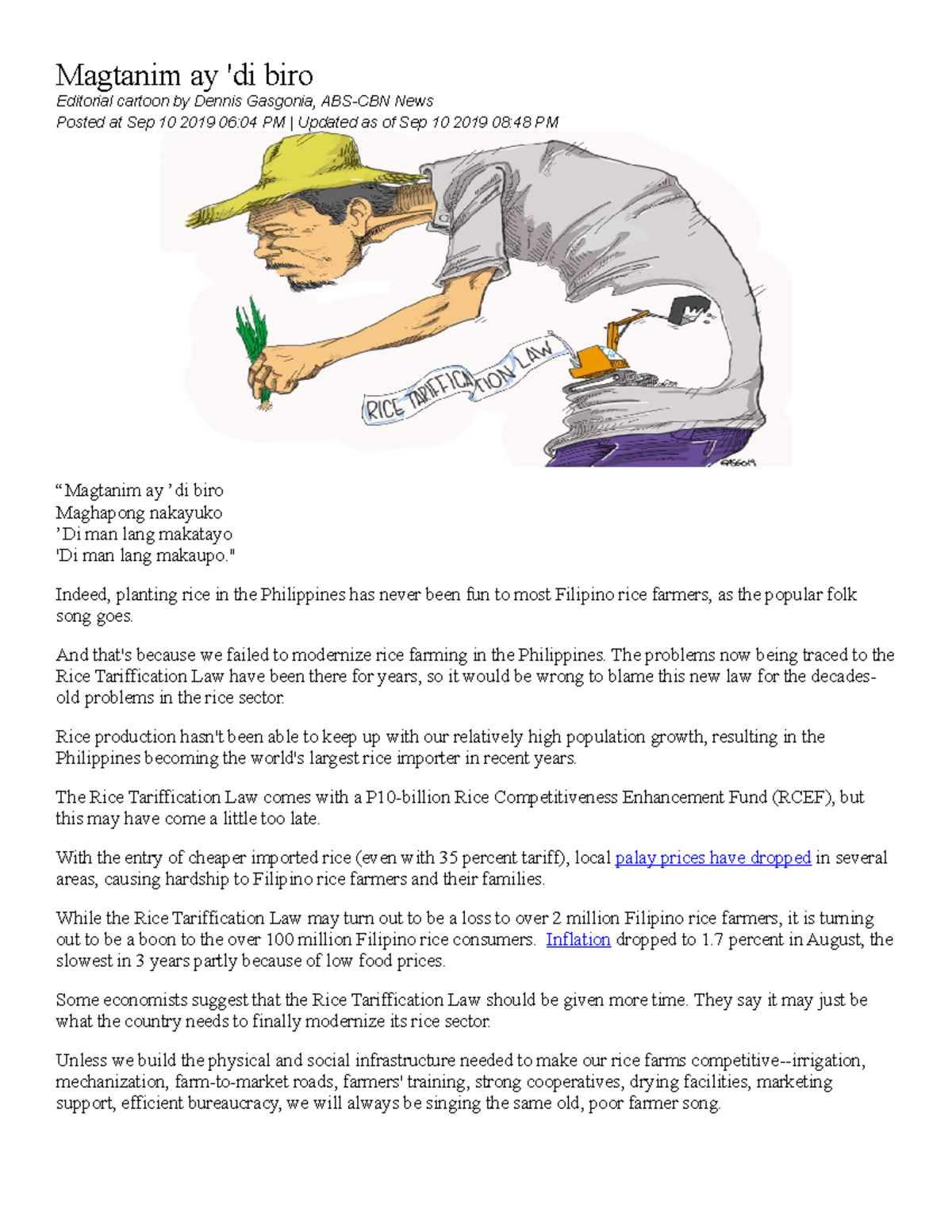 Magtanim ay 'di biro - Magtanim ay 'di biro Editorial cartoon by Dennis ...