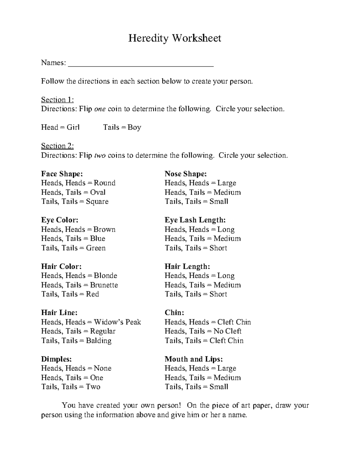 Heredity Worksheet - Heredity Worksheet Names ...