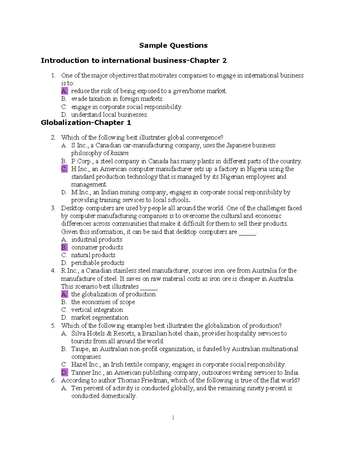 Sample Multiple choice questions - Sample Questions Introduction to ...