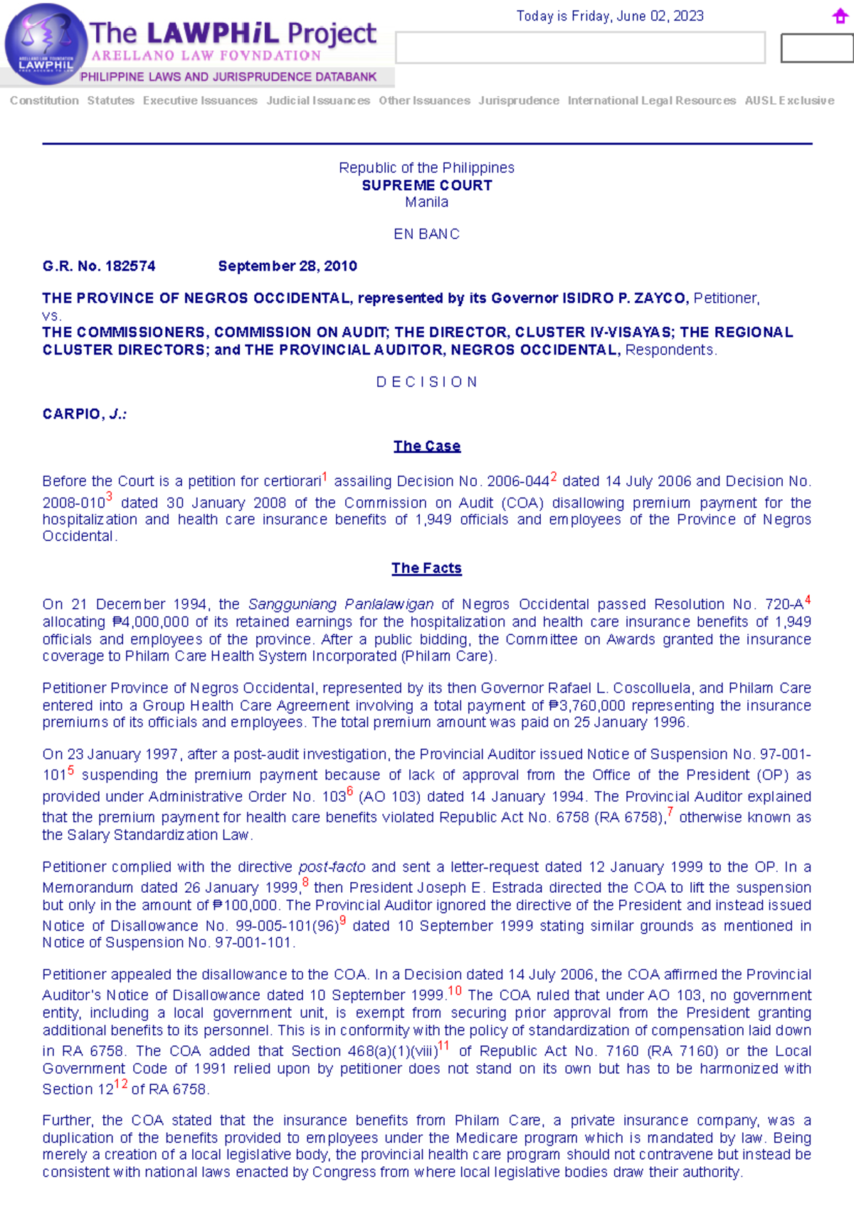 Province of Negros v COA - Constitution Statutes Executive Issuances ...