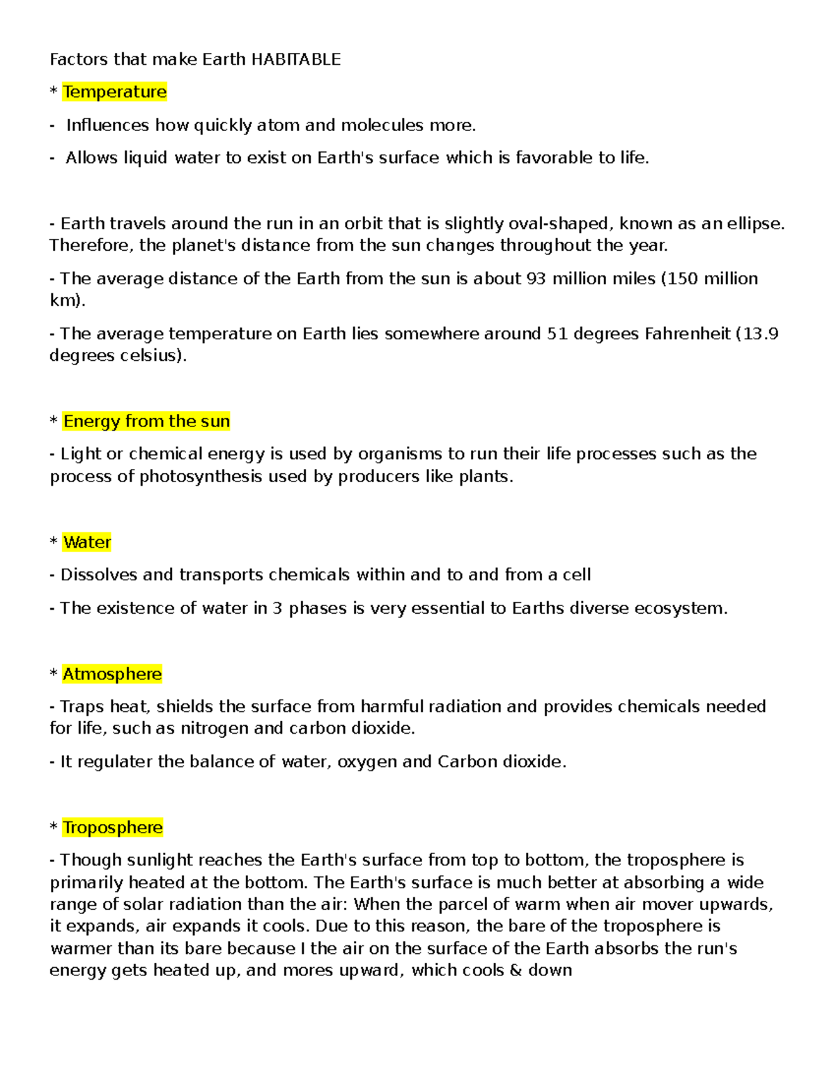 Science - Factors that make Earth HABITABLE Temperature Influences how ...