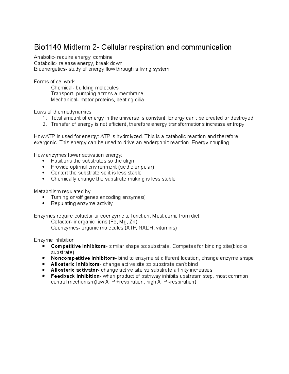 BIO 1140 midterm 2 - Lecture notes weeks 5-8 - Bio1140 Midterm 2 ...