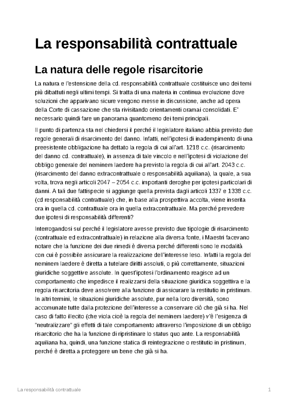 La responsabilit contrattuale - responsabilità contrattuale costituisce ...