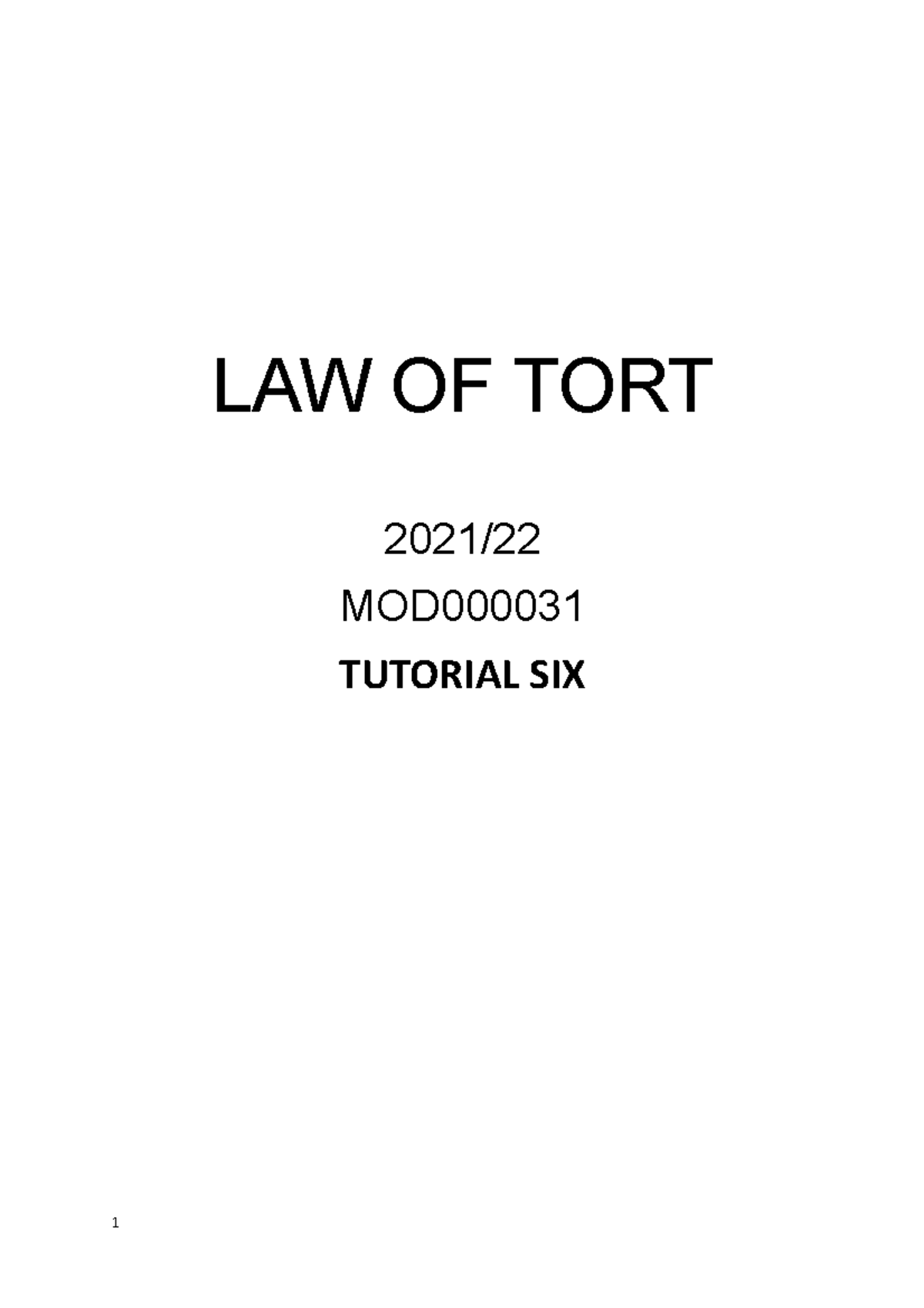 Tutorial 6 - Vicarious Liability - LAW OF TORT 2021/ MOD TUTORIAL SIX ...