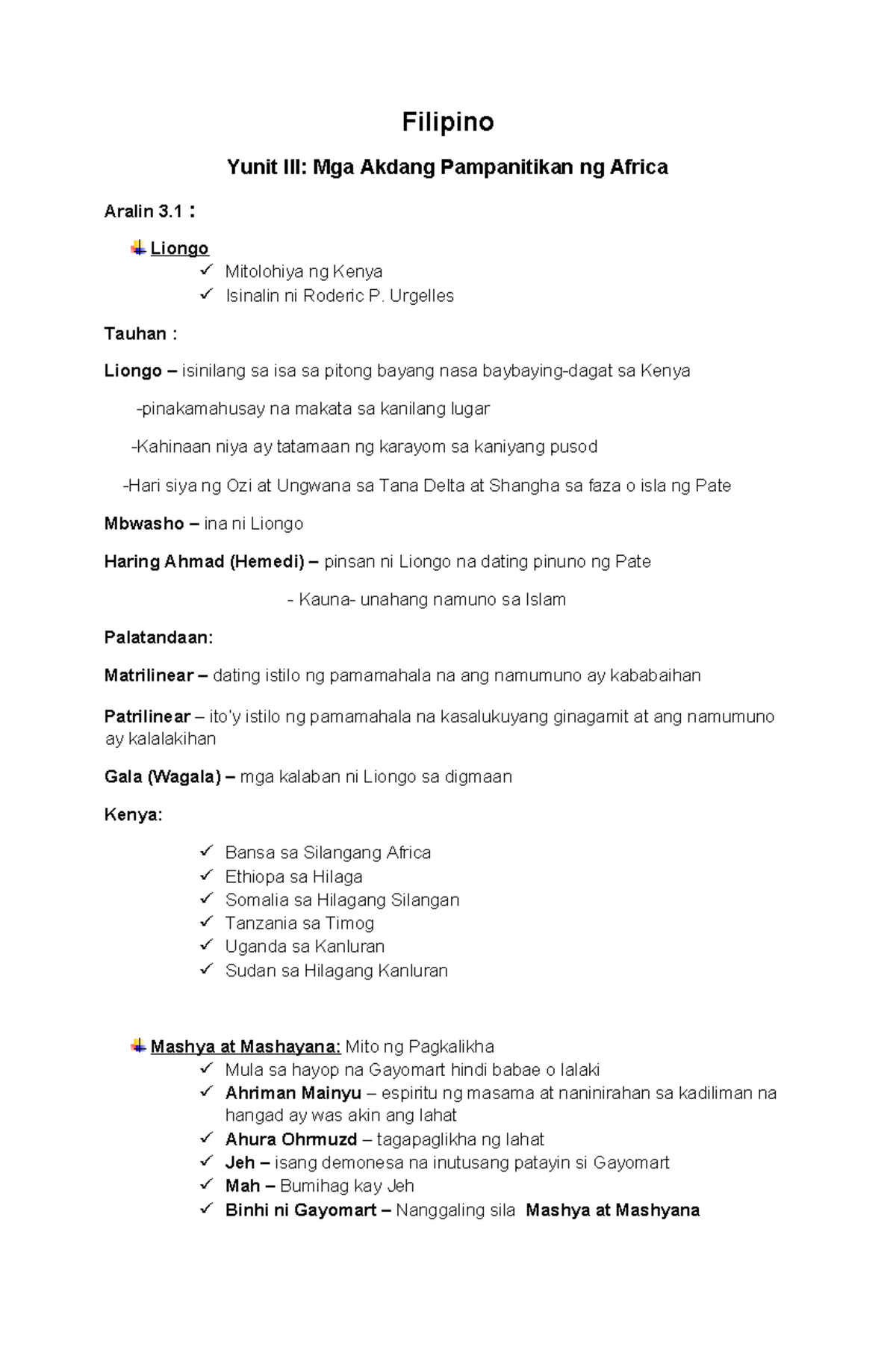 Ilide - Filipino Yunit III: Mga Akdang Pampanitikan ng Africa Aralin 3 ...