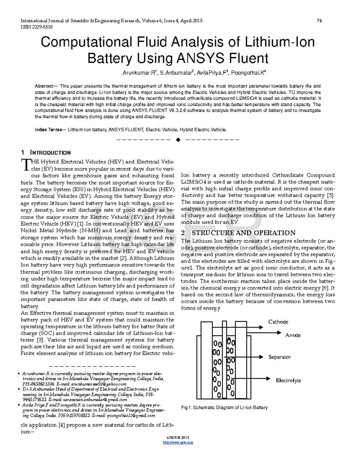 Computational Fluid Analysis Of Lithium Ion Battery Using Ansys Fluent Issn 2229 Ijser © 2015