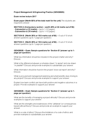 GENG5505 - UWA - Project Management and Engineering Practice - Studocu