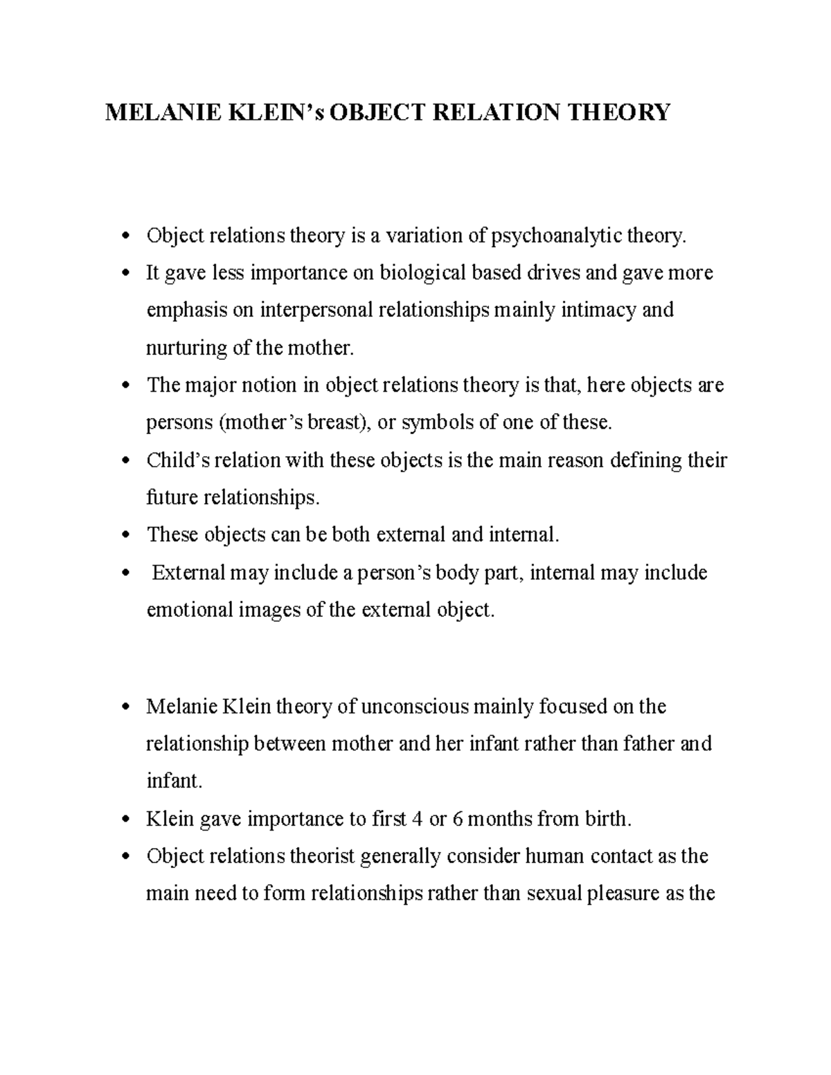 Melanie Klein's object relation theory - MELANIE KLEIN’s OBJECT ...