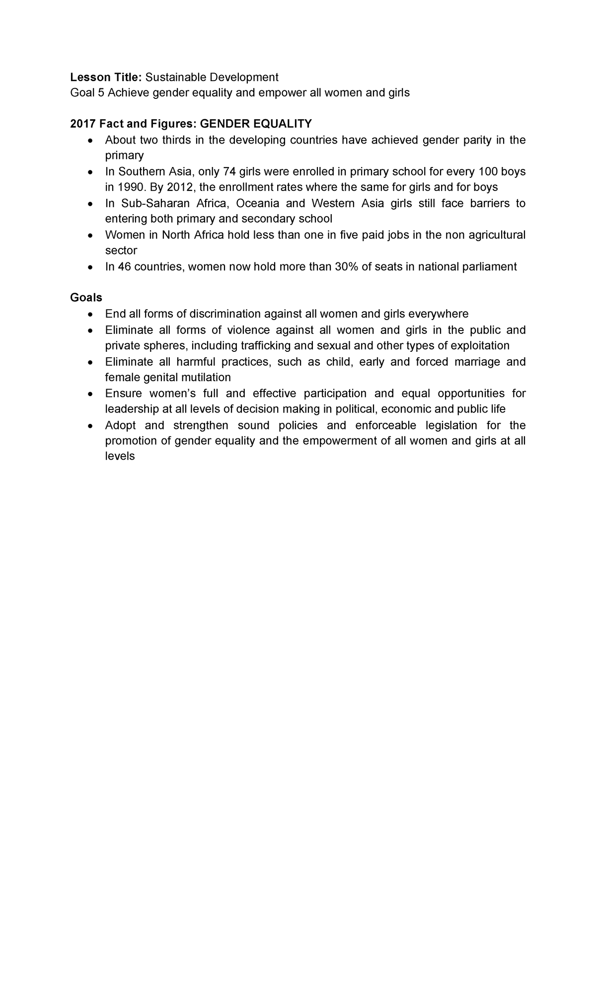 Achieve Gender Equality And Empower All Women And Girls By 2012 The