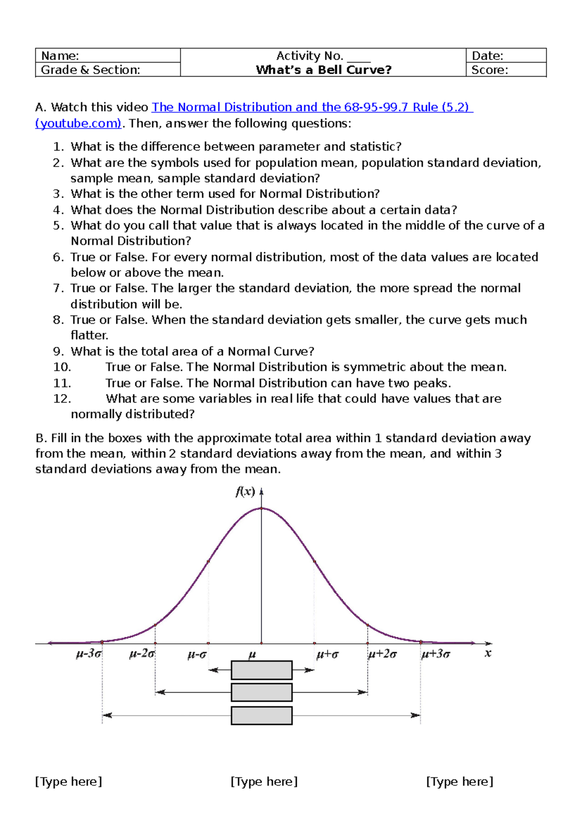The Bell Curve Introduction - Name: Activity No. ____ Date: Grade ...