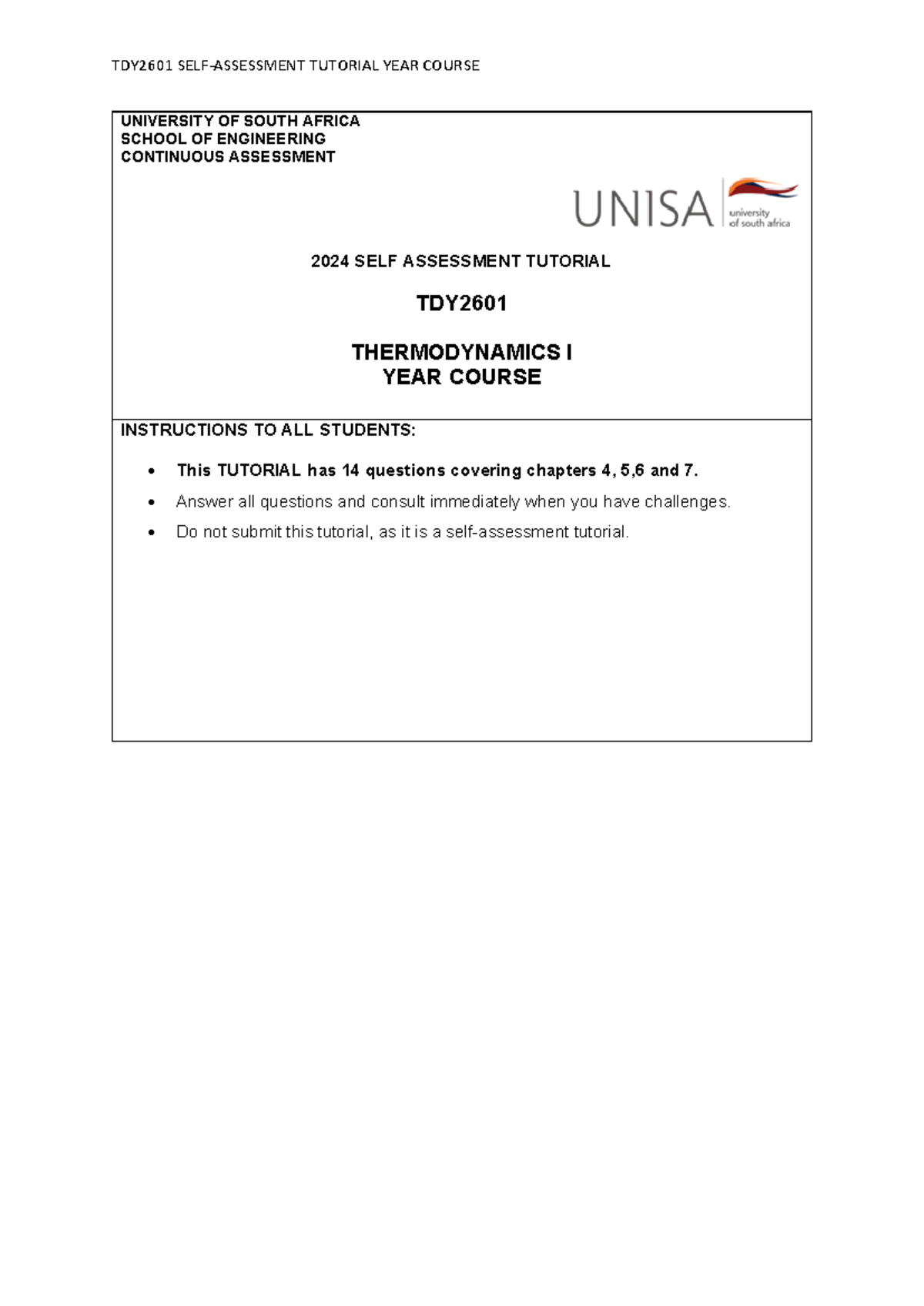 TDY2601 SELF Assessment 2 Tutorial - TDY2601 SELF-ASSESSMENT TUTORIAL ...