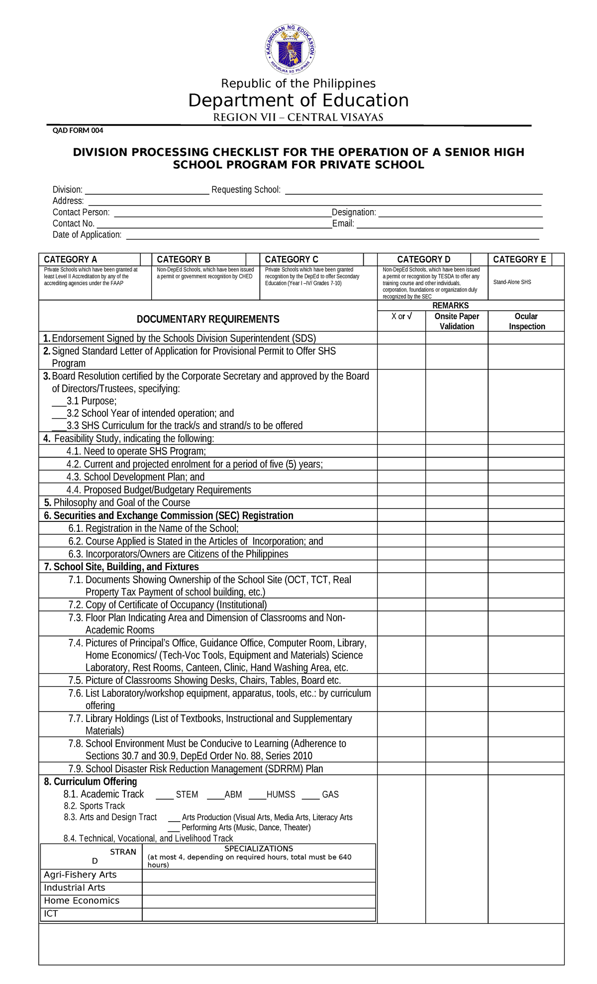 Checklist-for-Senior-High-School - Republic of the Philippines ...