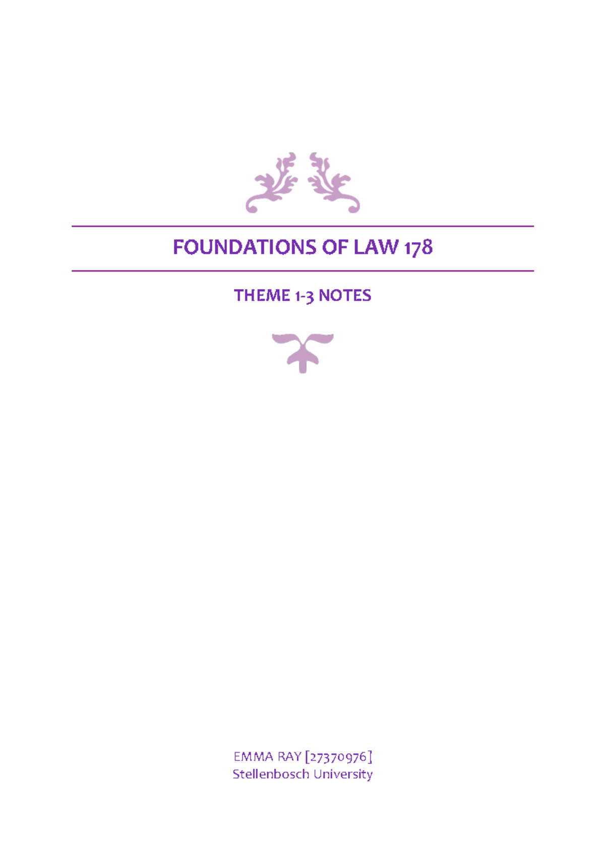 FOL178 Theme 1-3 Notes - Summary Introduction to Law - FOUNDATIONS OF ...