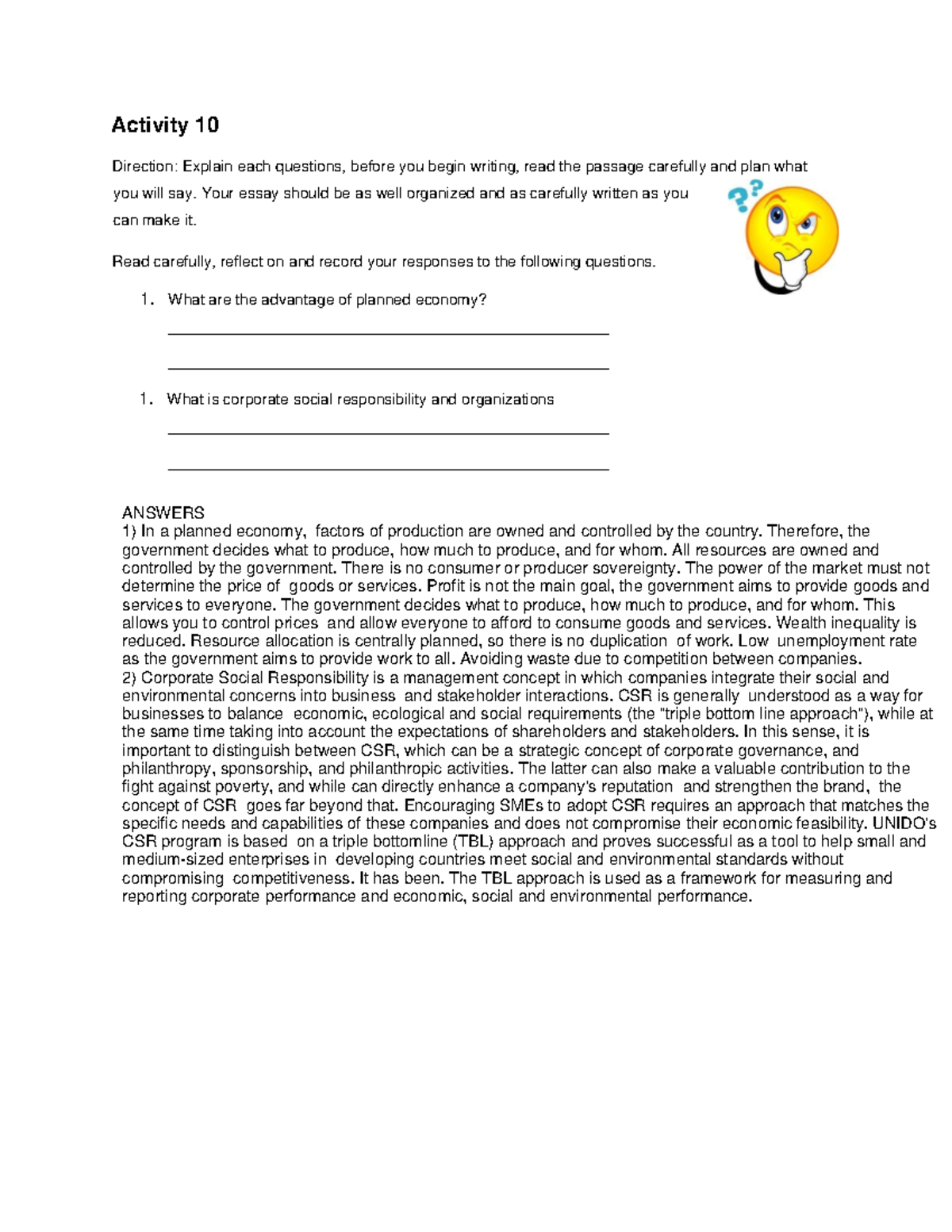 Activity 10 - sdgergdgvw4gsdf - Activity 10 Direction: Explain each ...