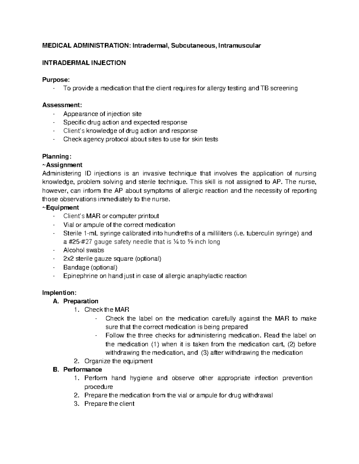 RLE - Intradermal Injection - MEDICAL ADMINISTRATION: Intradermal ...
