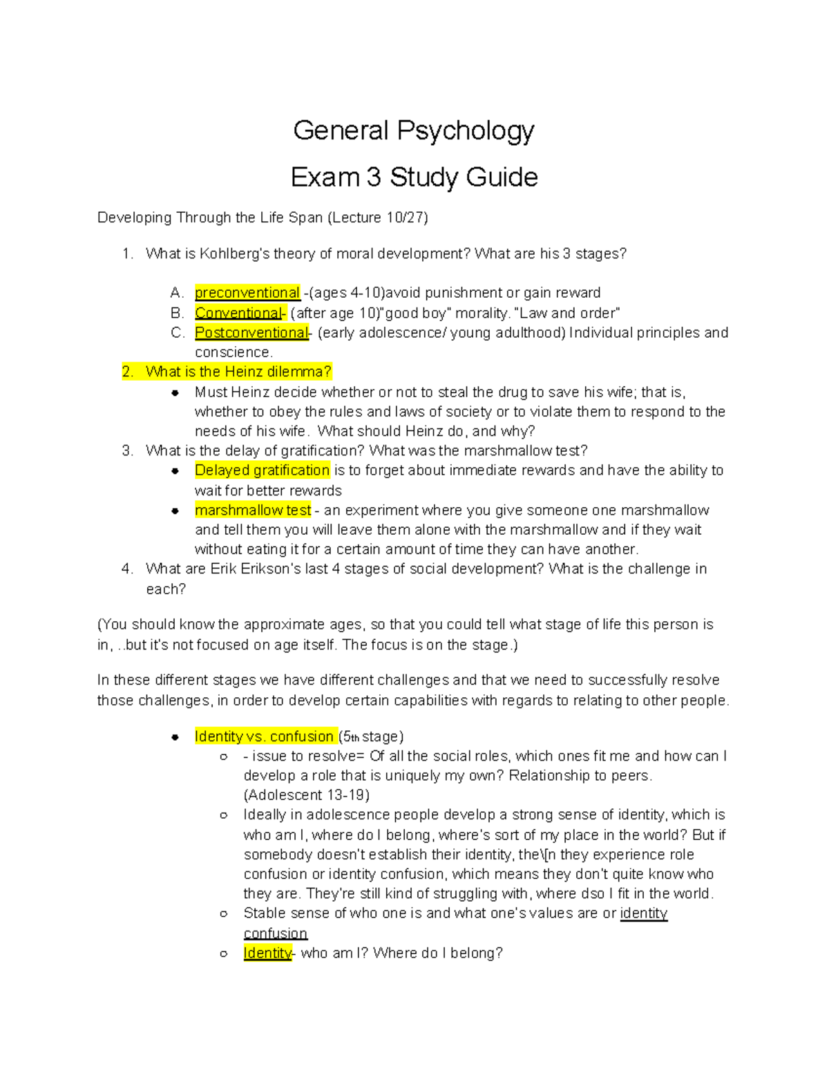 Gen Psych Exam 3 Study Guide - General Psychology Exam 3 Study Guide ...