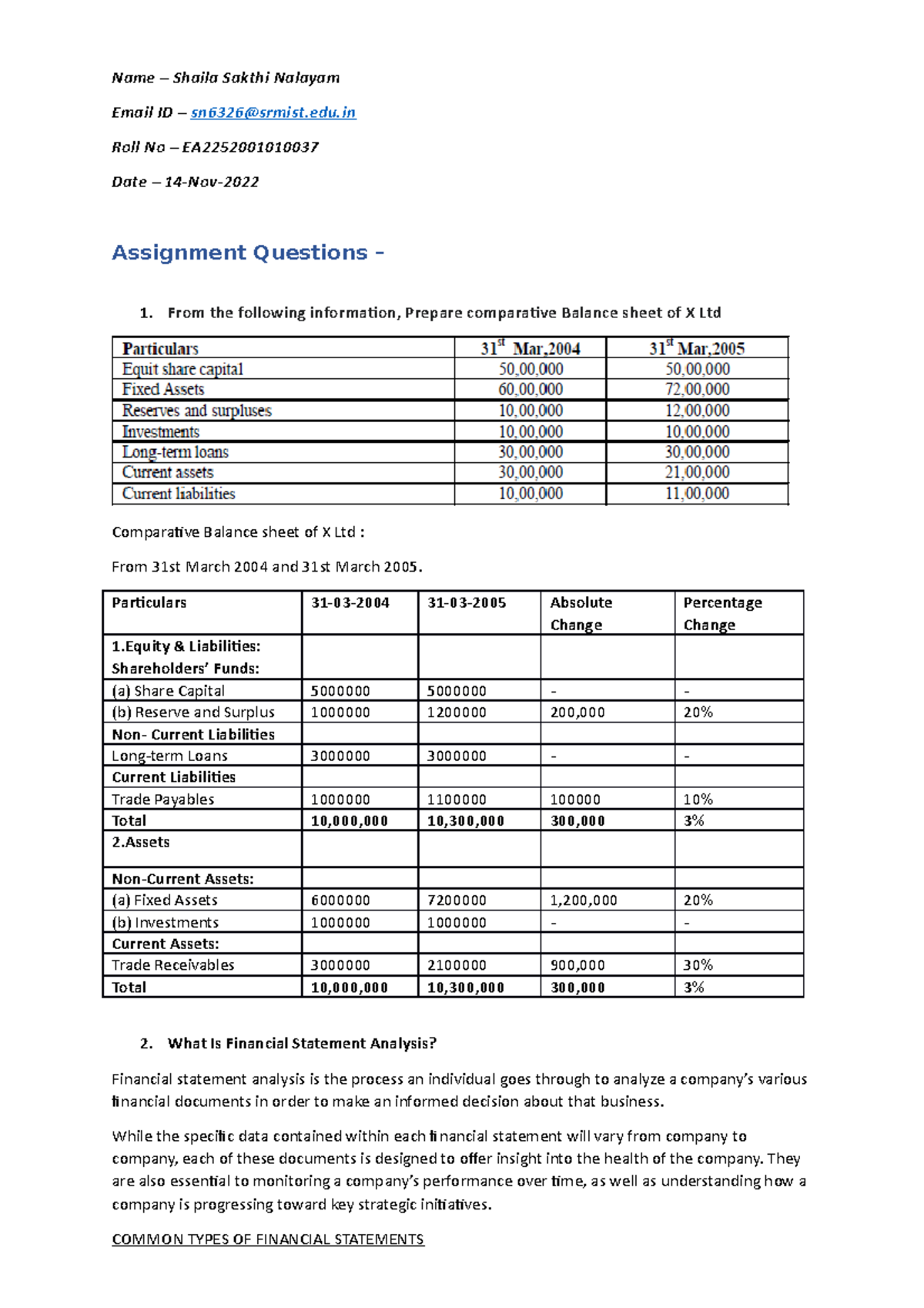 Financial Accounting - Assignment 4 - SN6326 - Name – Shaila Sakthi ...