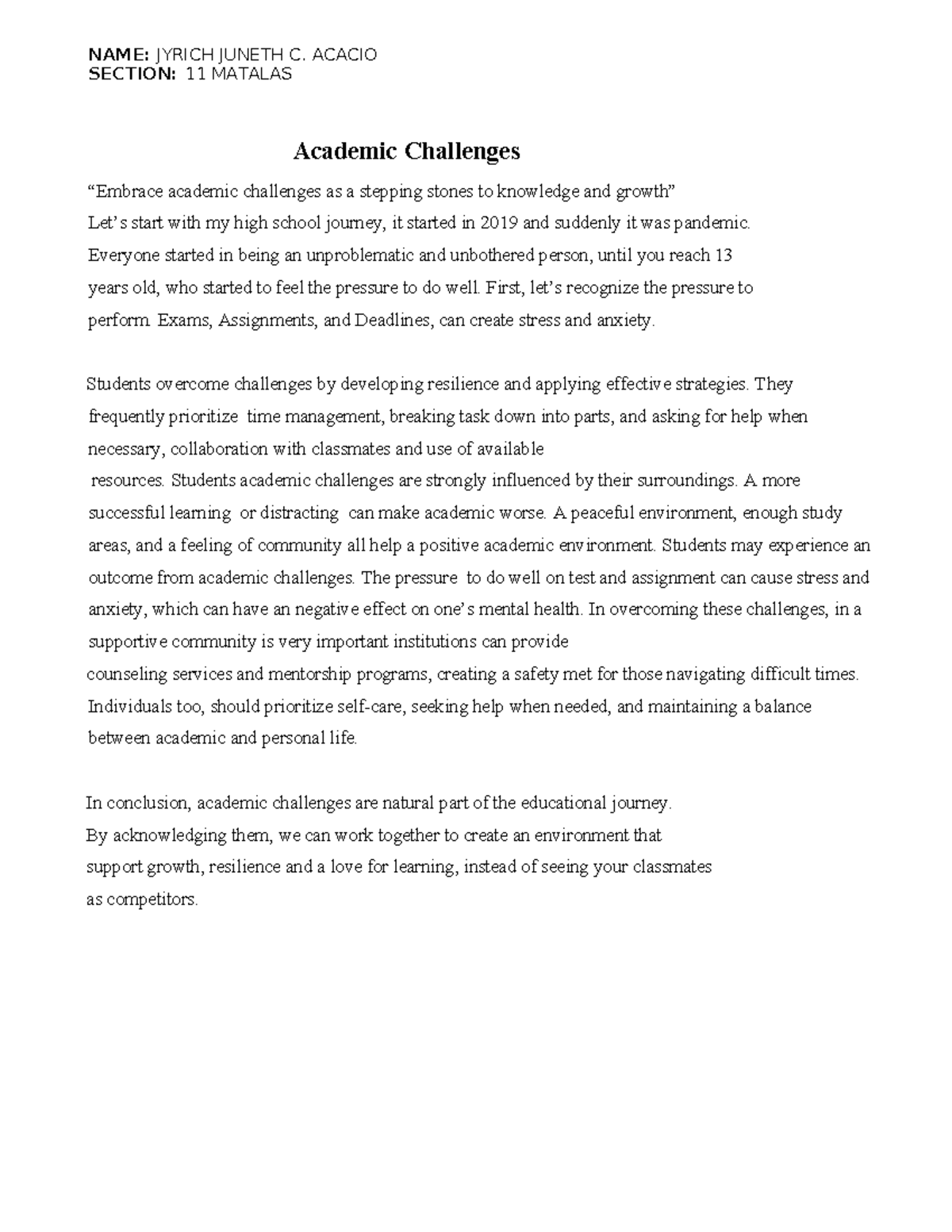 Academic-Challenges - ACADEMIC CHALLENGES - NAME: JYRICH JUNETH C ...