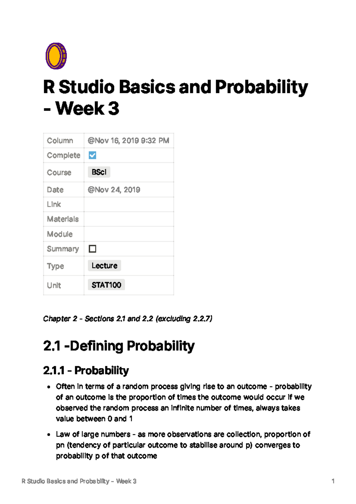 R Studio Basics and Probability - Week 3 - R Studio Basics and ...