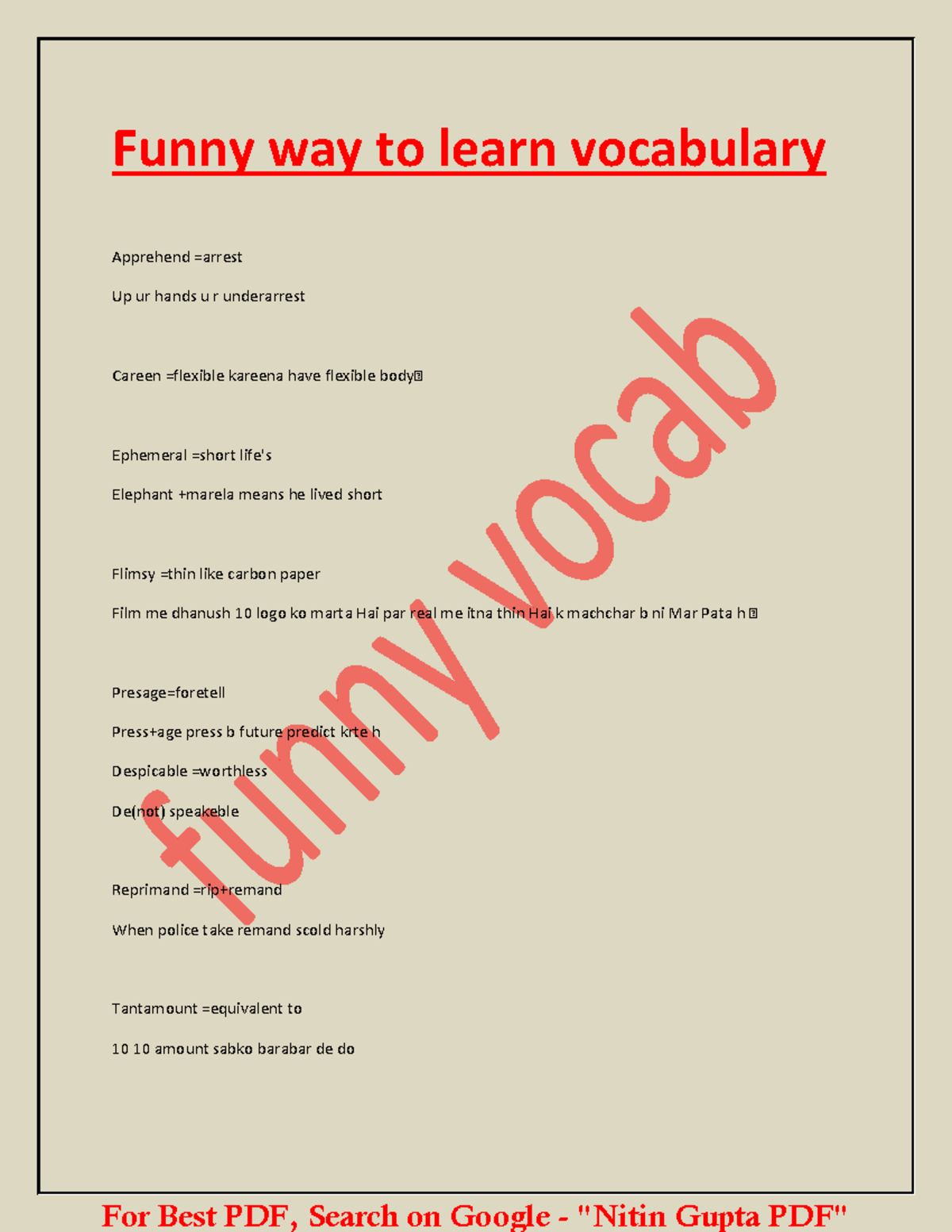 English Tricks PDF 1 - Funny way to learn vocabulary Apprehend =arrest ...