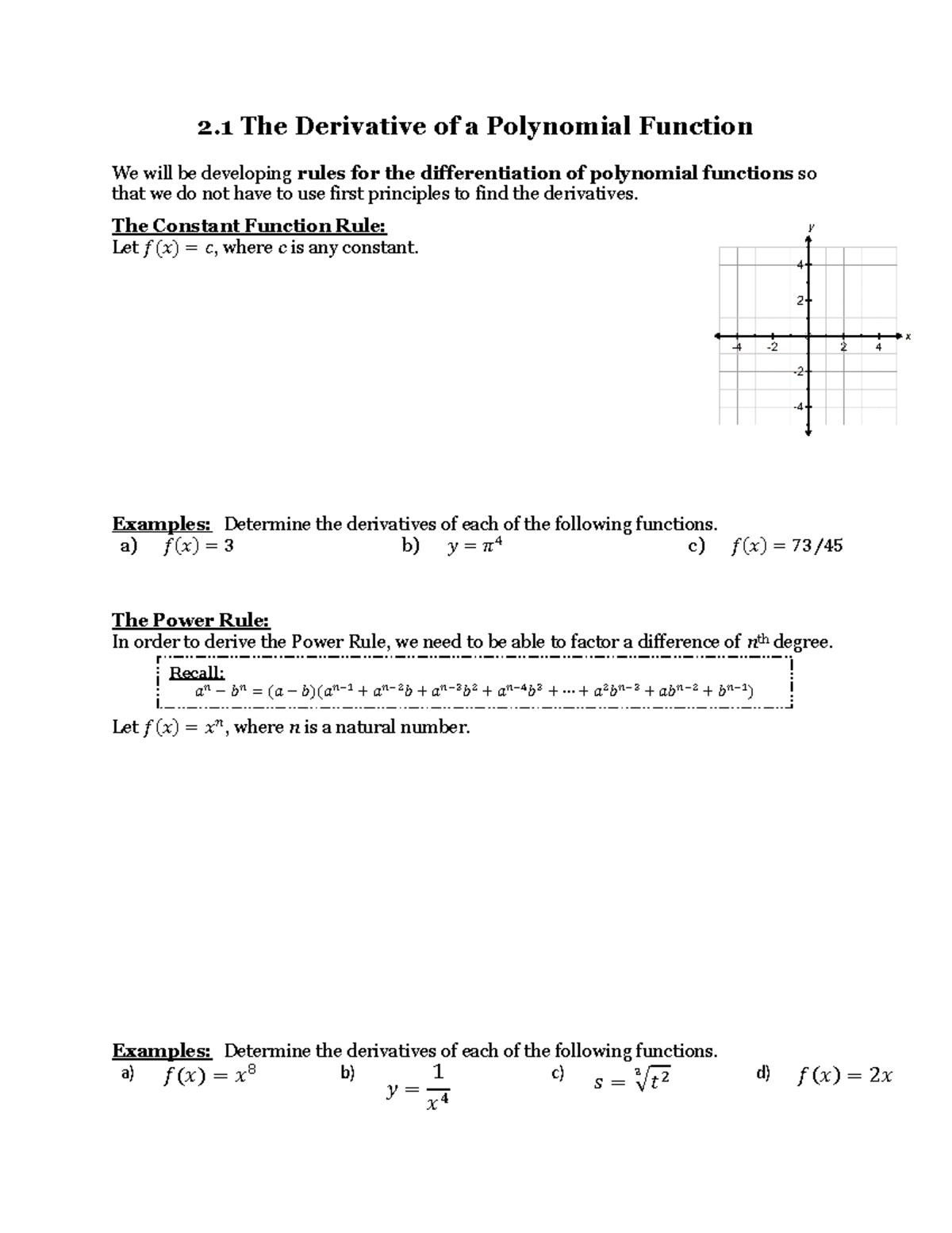 MCV4U1 - U2 - L2 - Unit 2 - 2 The Derivative of a Polynomial Function ...