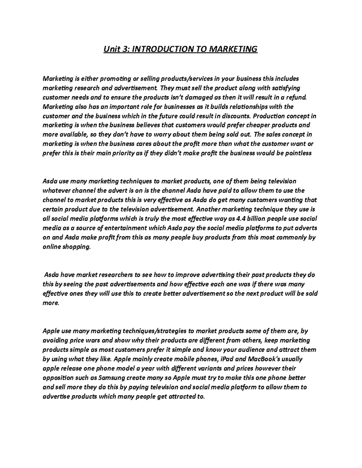 Unit 3 introduction to marketing - Unit 3: INTRODUCTION TO MARKETING ...