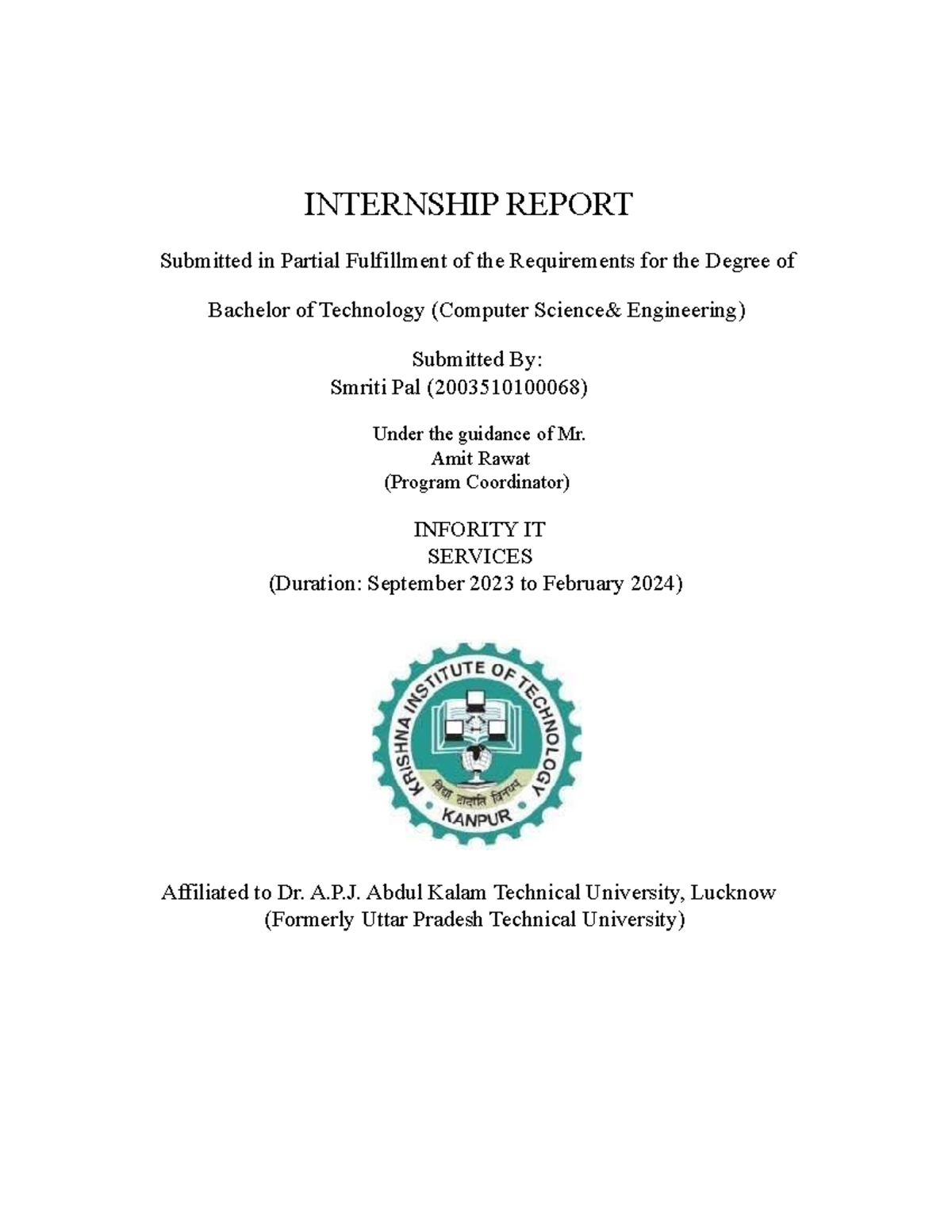 Internship File Report (68) - INTERNSHIP REPORT Submitted in Partial ...
