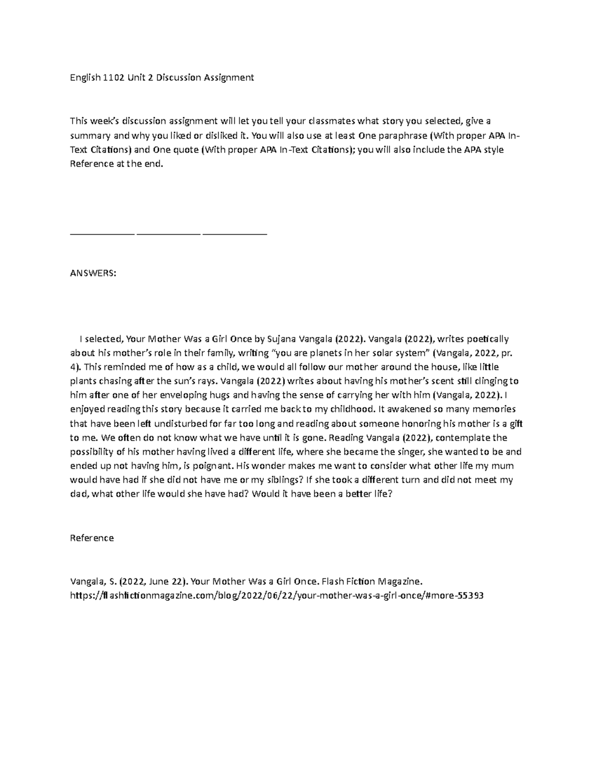 English 1102 Unit 2 Discussion Assignment - English 1102 Unit 2 Discussion Assignment This week ...